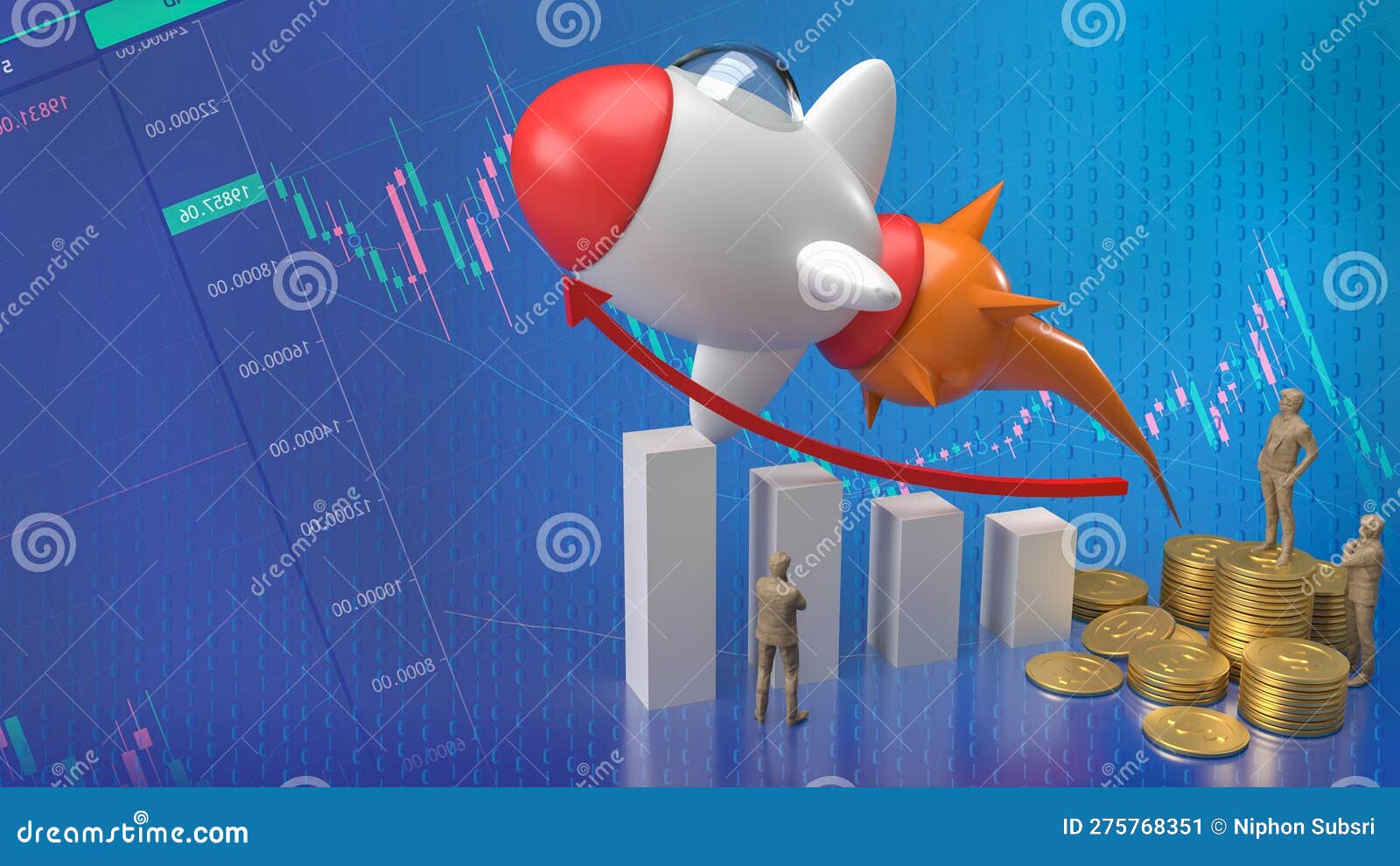 The Rocket and Chart for Business Concept 3d Rendering Stock ...