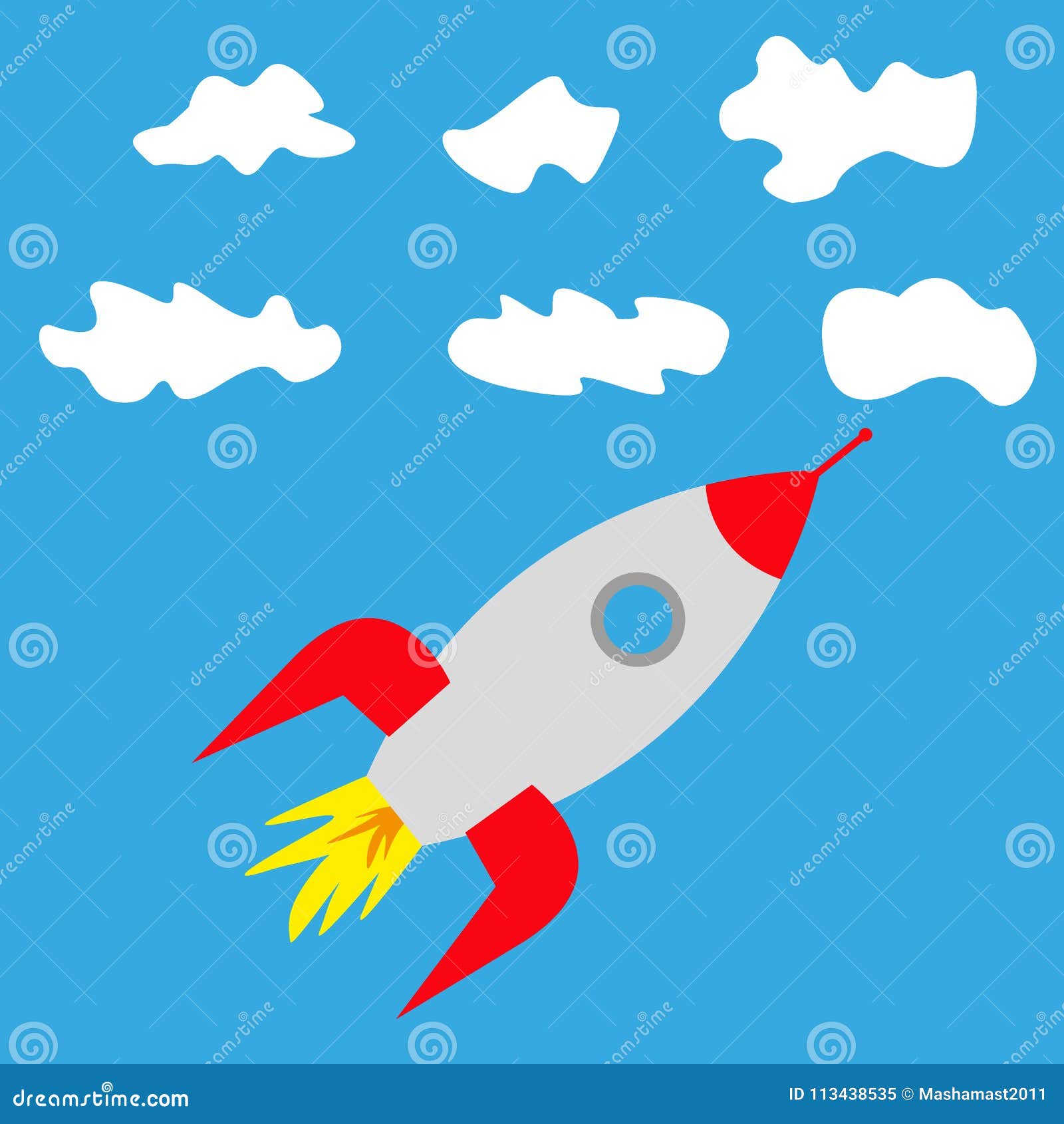 Rocket in Clouds in the Sky Stock Vector - Illustration of asterisks ...