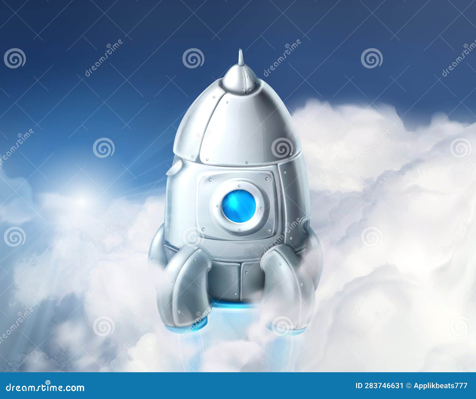 Rocket in the Clouds, Vector Illustration Stock Vector - Illustration ...