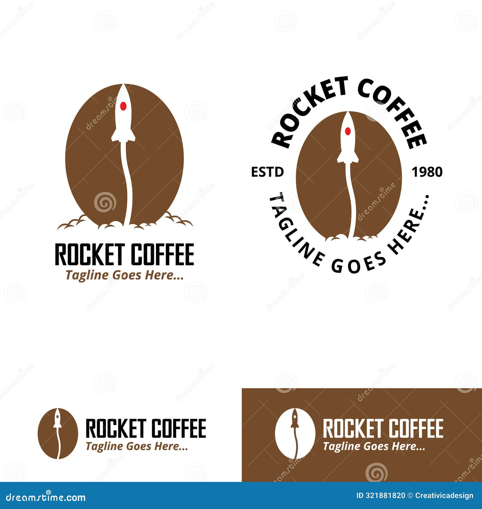 Rocket And Coffee Negative Space Logo Design Cartoon Vector | CartoonDealer.com #200987599