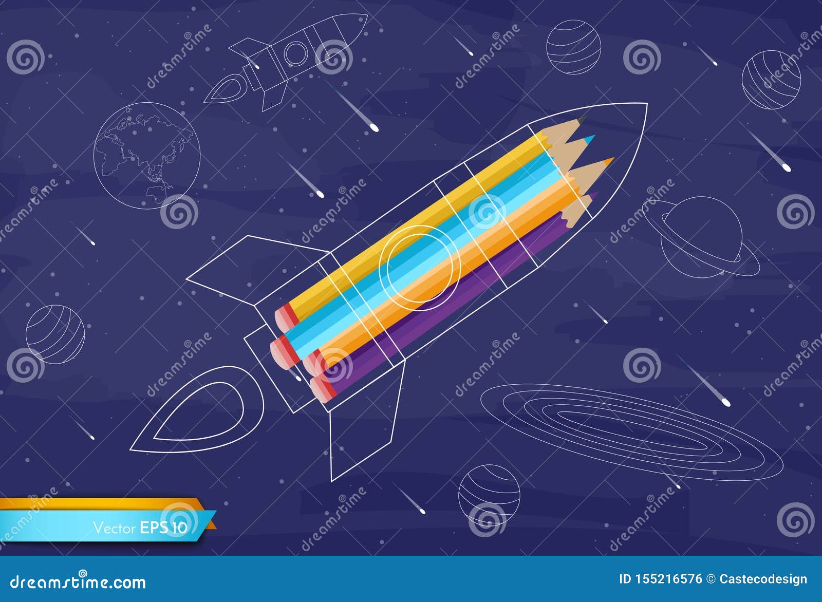 Rocket Colorful Crayons Vector Flat Style. Creativity School Kids ...