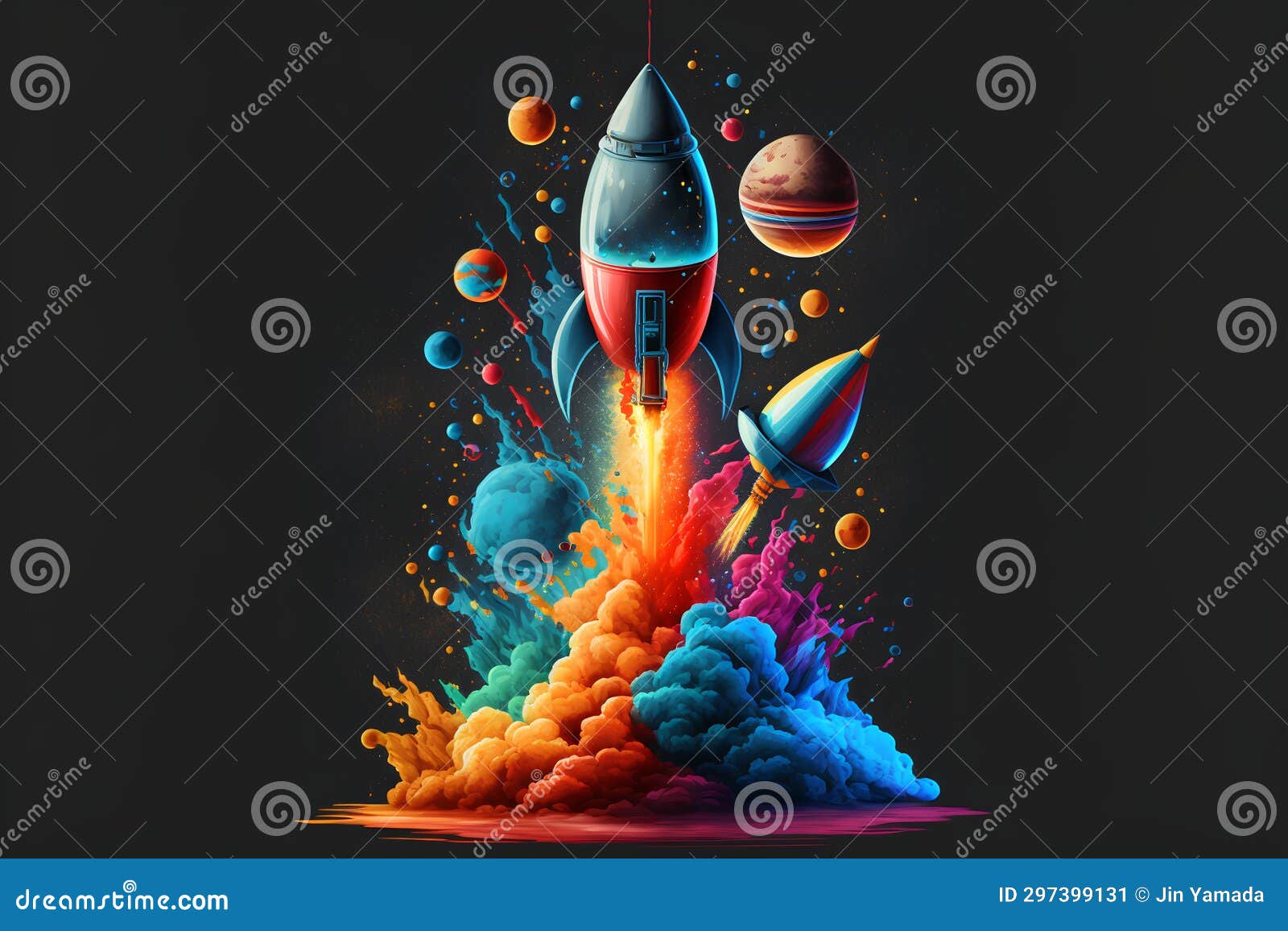 Rocket with Colorful Splash of Paint. Space Travel Concept Stock ...