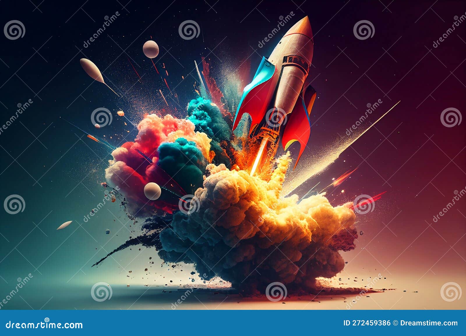 Rocket with Colourful Splash Stock Illustration - Illustration of moon ...