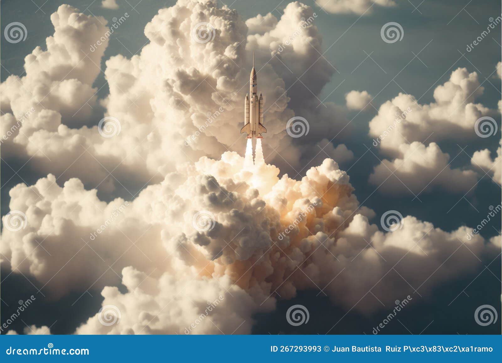 Rocket Coming Out of the Clouds. Created with Generative AI Technology ...