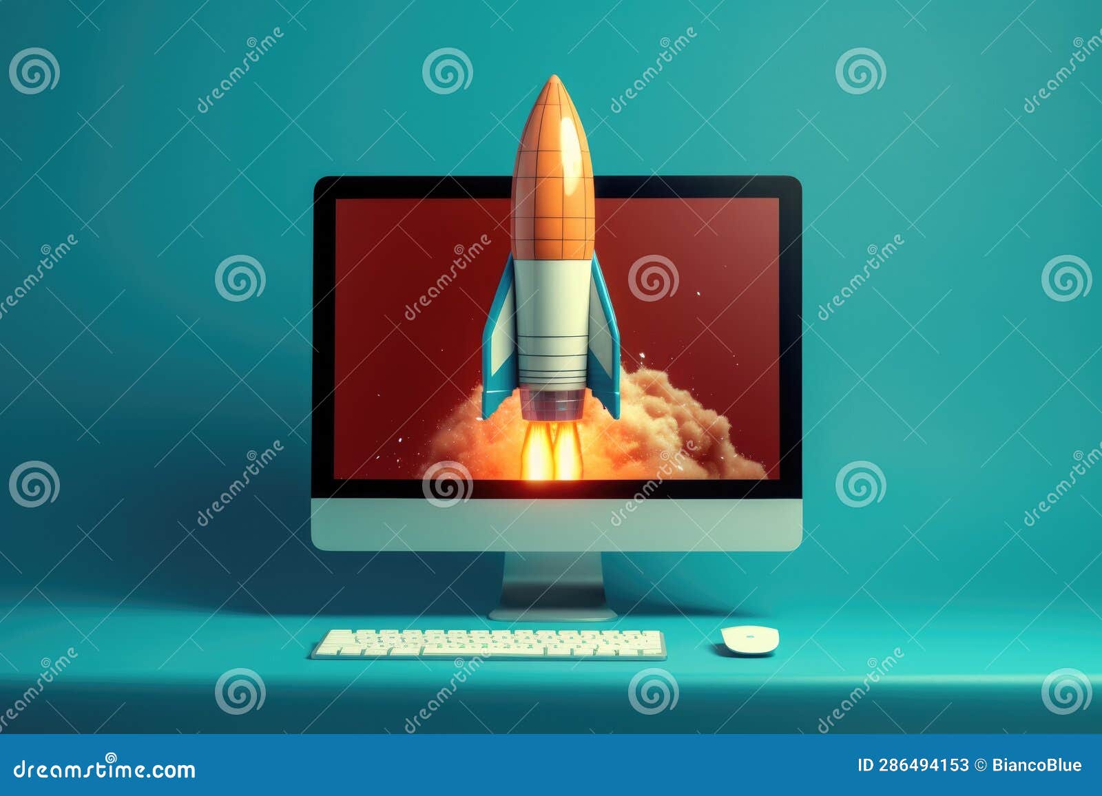 Rocket Coming Out of Desktop Computer Screen. Generative Ai AIG32 Stock ...