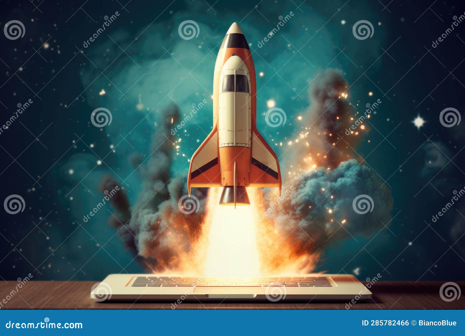 Rocket Coming Out of Desktop Computer Screen. Generative Ai AIG32 Stock ...