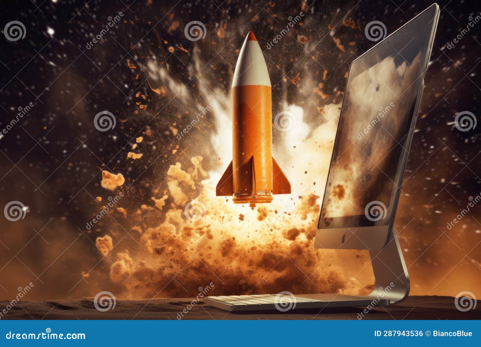 Rocket Coming Out of Desktop Computer Screen. Generative Ai AIG32 Stock ...