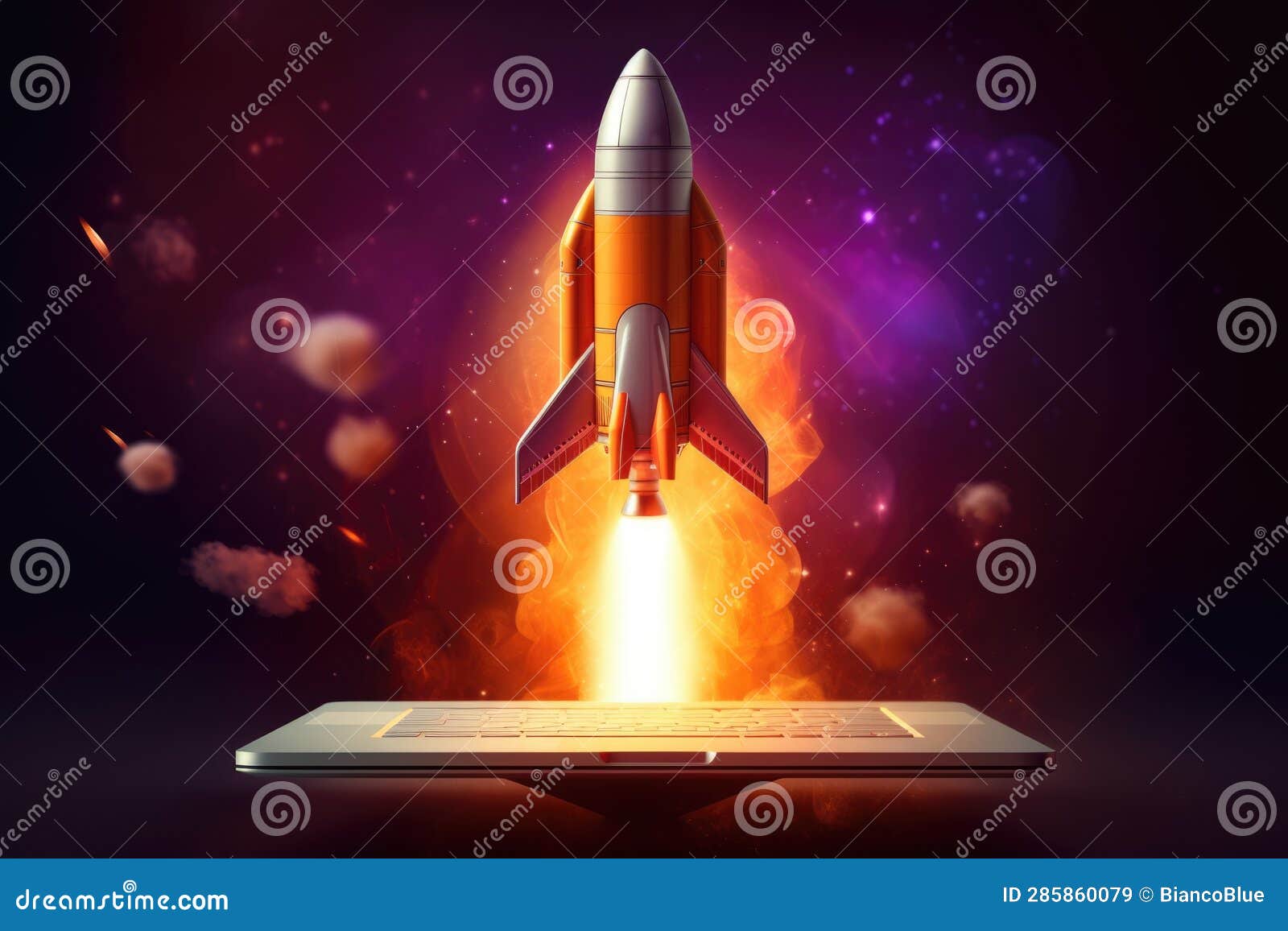 Rocket Coming Out of Desktop Computer Screen. Generative Ai AIG32 Stock ...