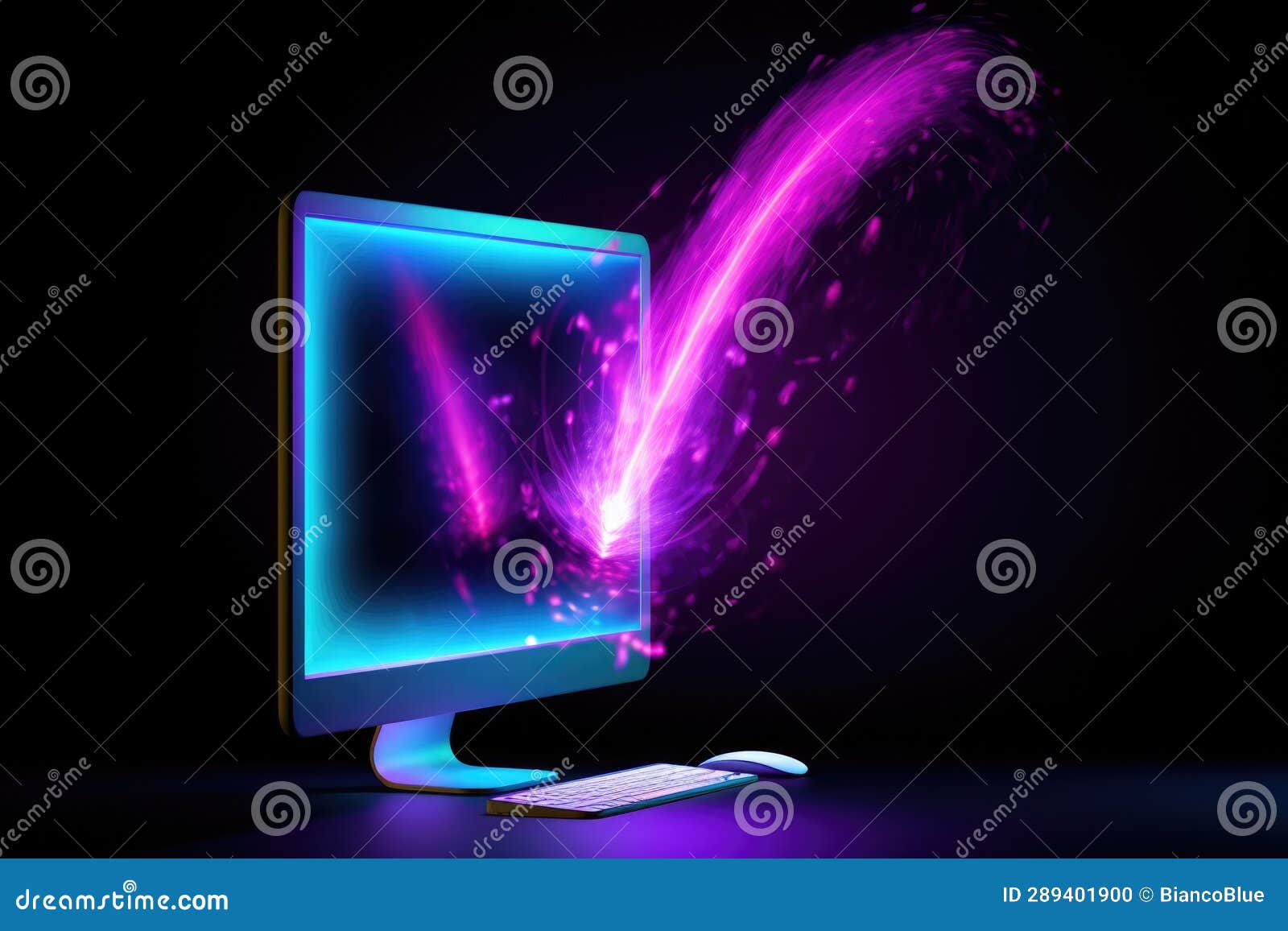 Rocket Coming Out of Desktop Computer Screen , Neon Light. Generative ...