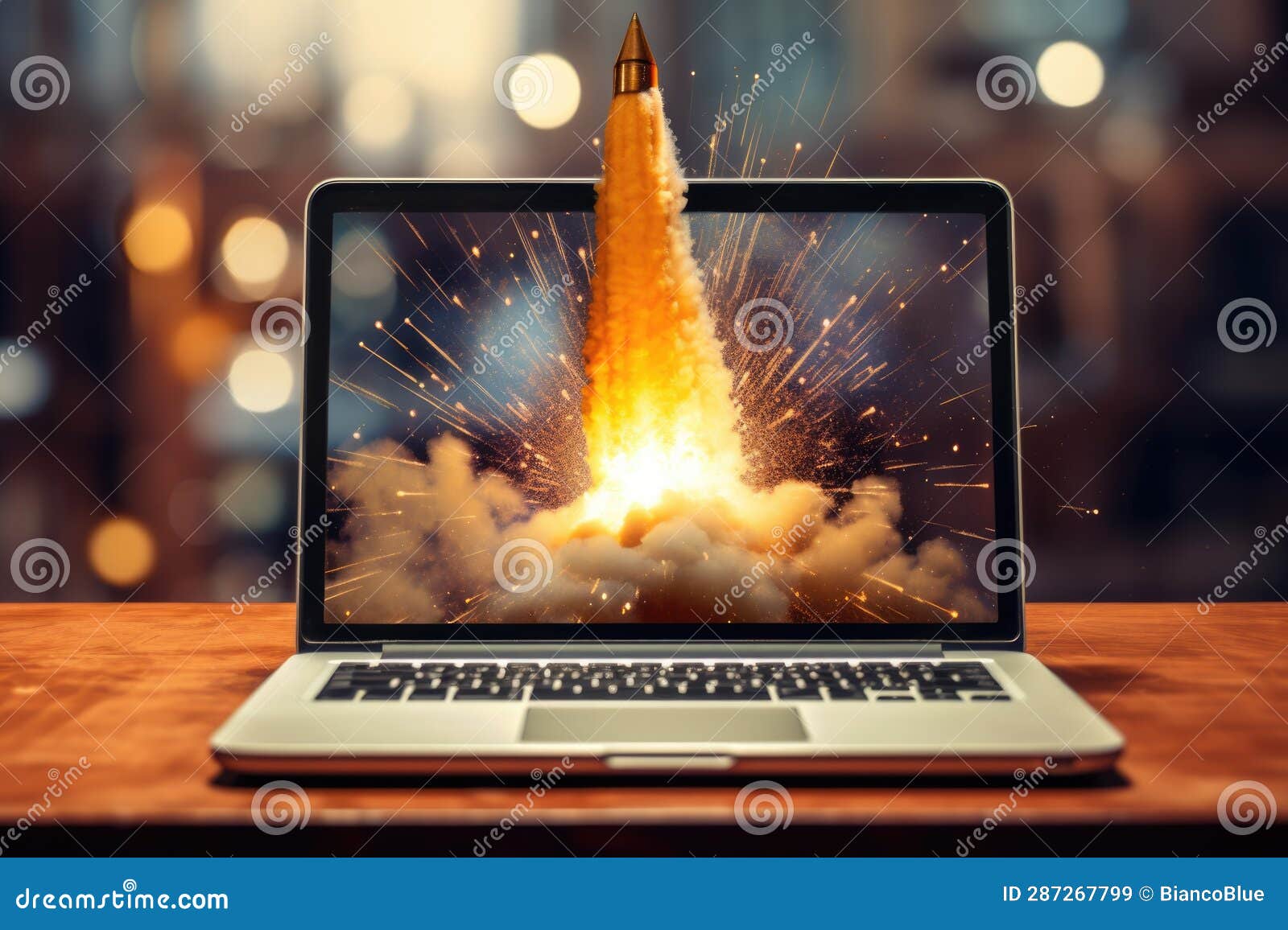 Rocket Coming Out of Laptop Screen. Generative Ai AIG32 Stock Image ...
