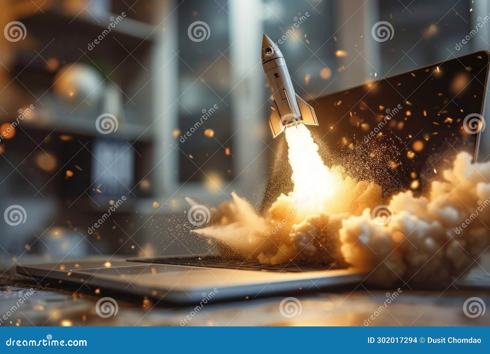 Rocket Coming Out of Laptop Screen. Generative AI Stock Illustration ...