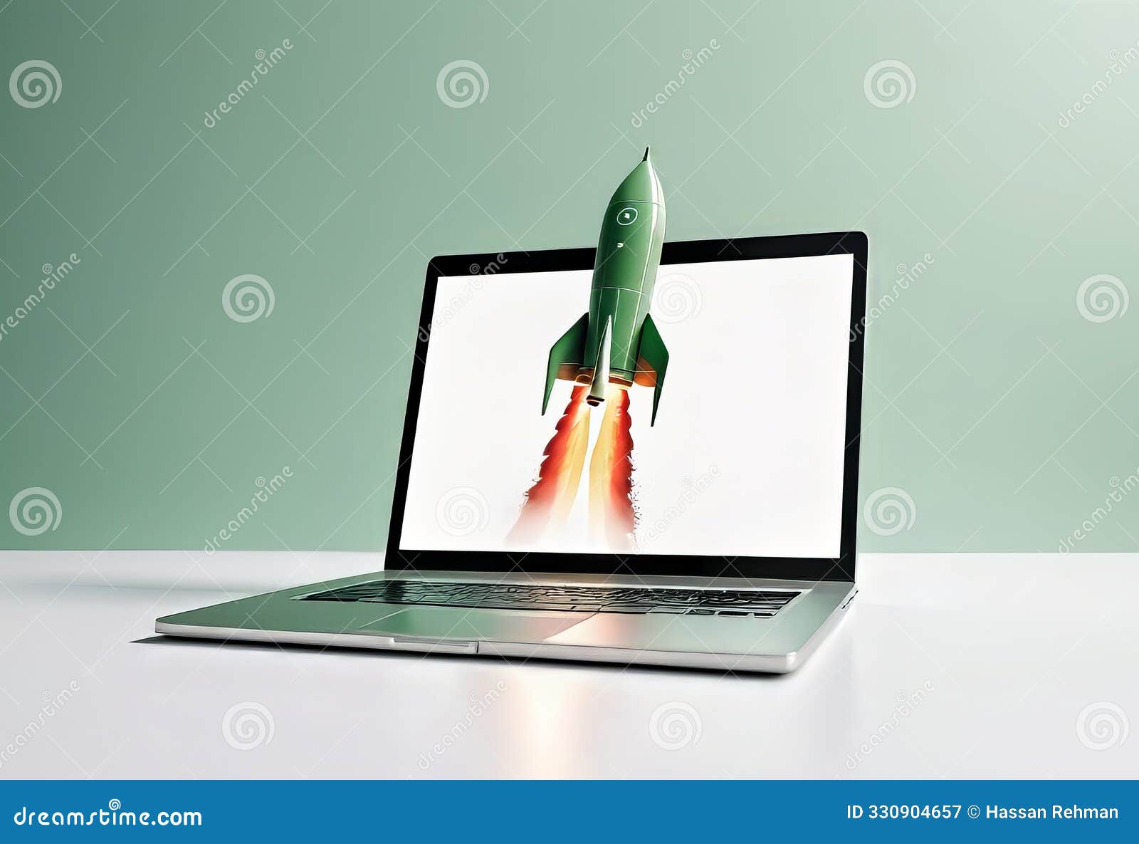 Rocket Coming Out Of Laptop Screen, Rocket Spaceship, Blue Background ...