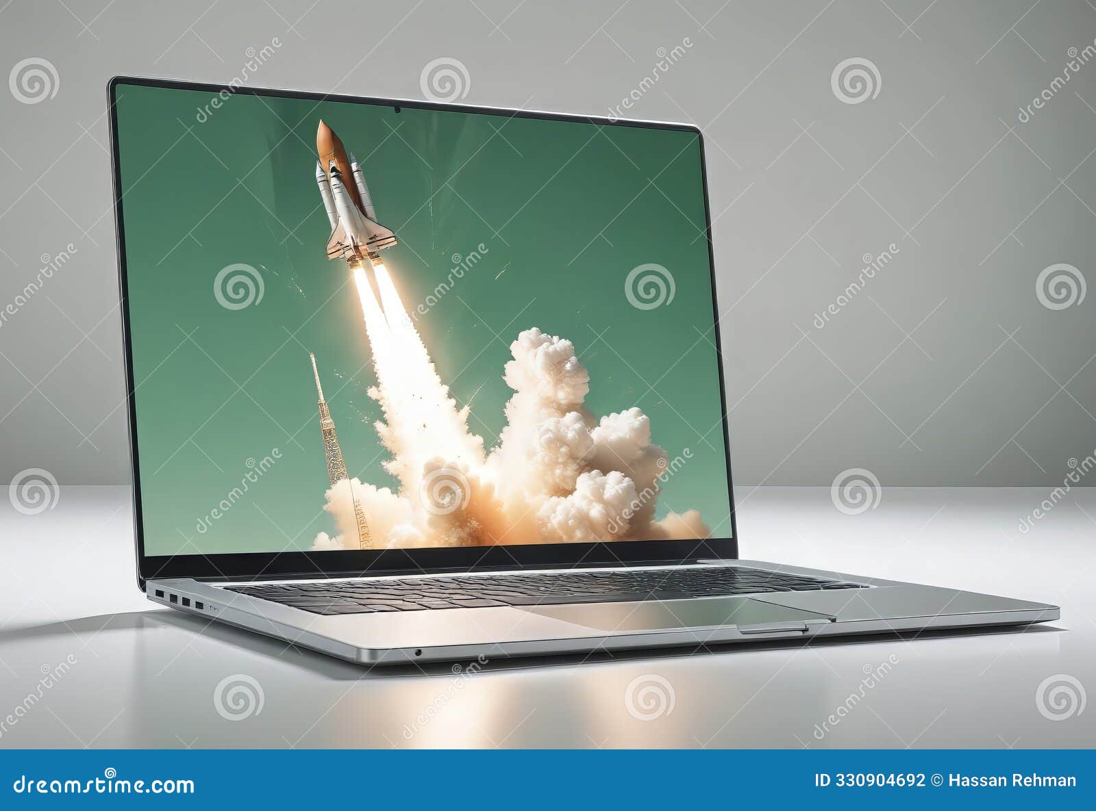 Rocket Coming Out Of Laptop Screen, Rocket Spaceship, Blue Background ...
