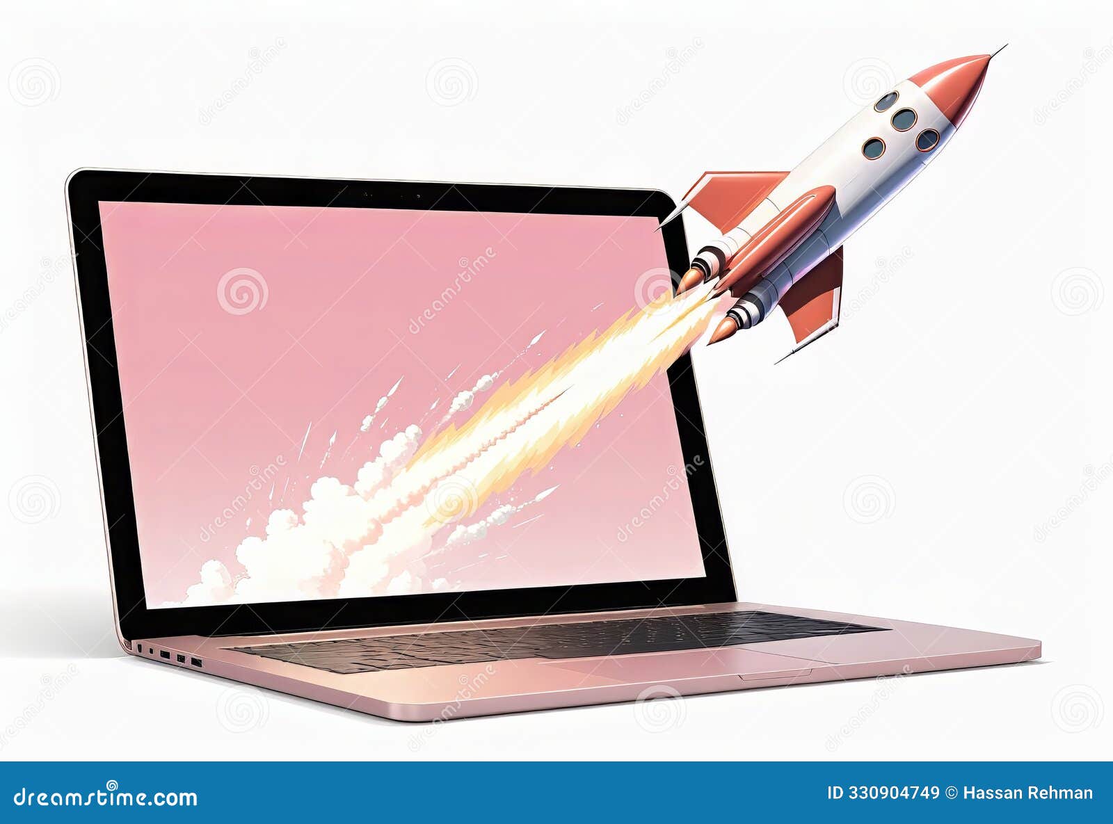 Rocket Coming Out Of Laptop Screen, Rocket Spaceship, Blue Background ...