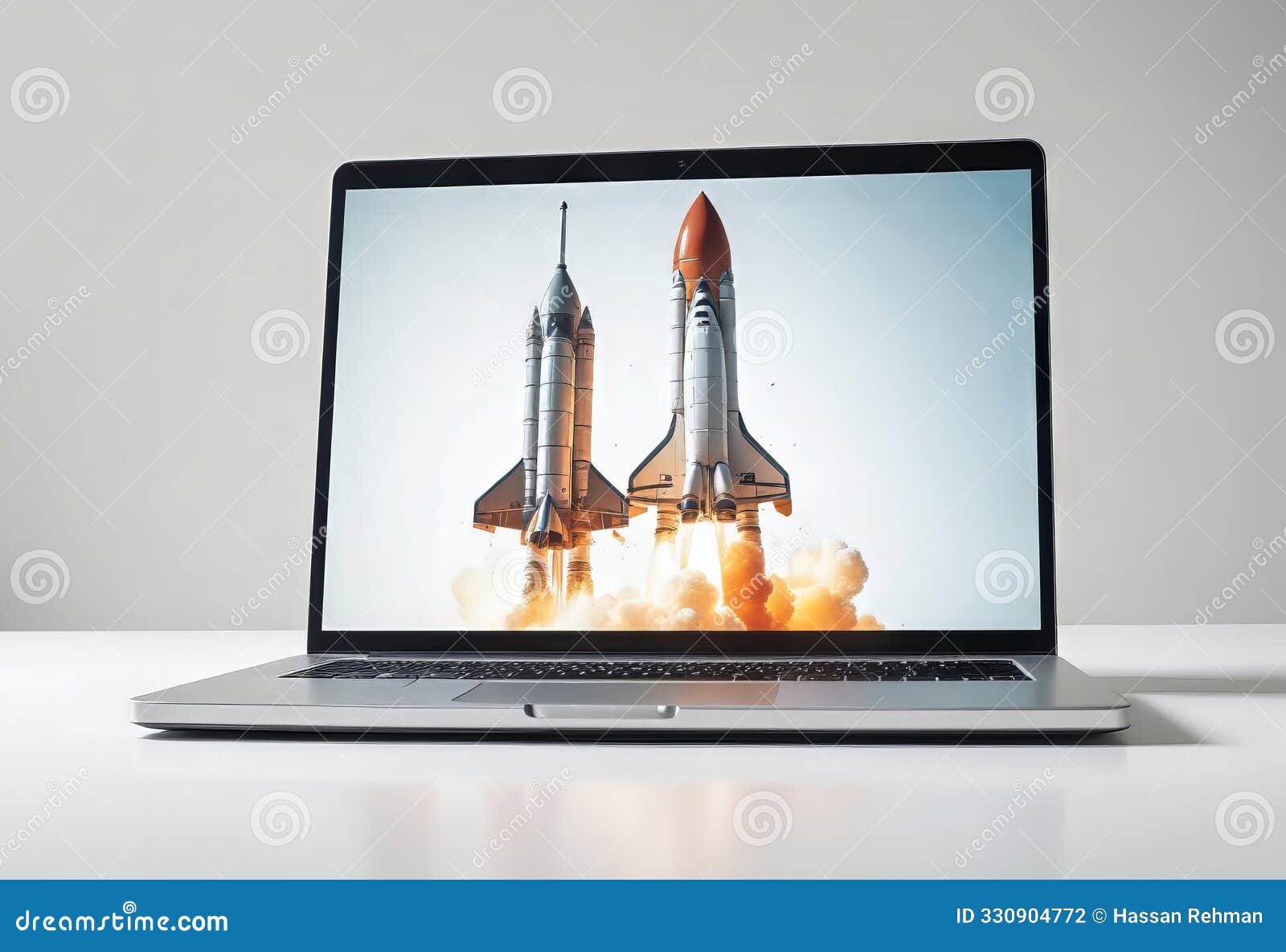 Rocket Coming Out Of Laptop Screen, Rocket Spaceship, Blue Background ...