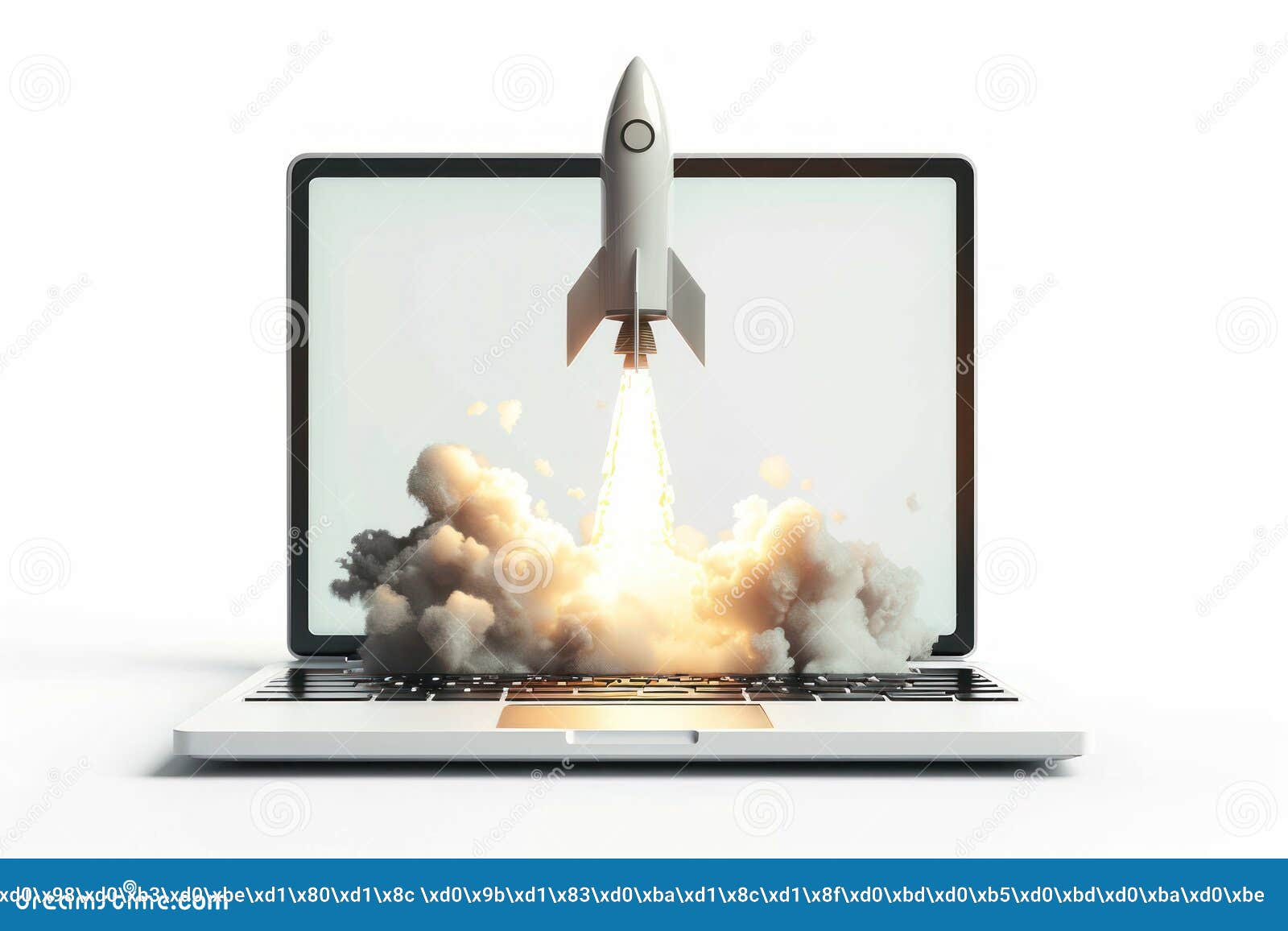 Rocket Coming Out of Laptop White Mockup Screen Stock Illustration ...