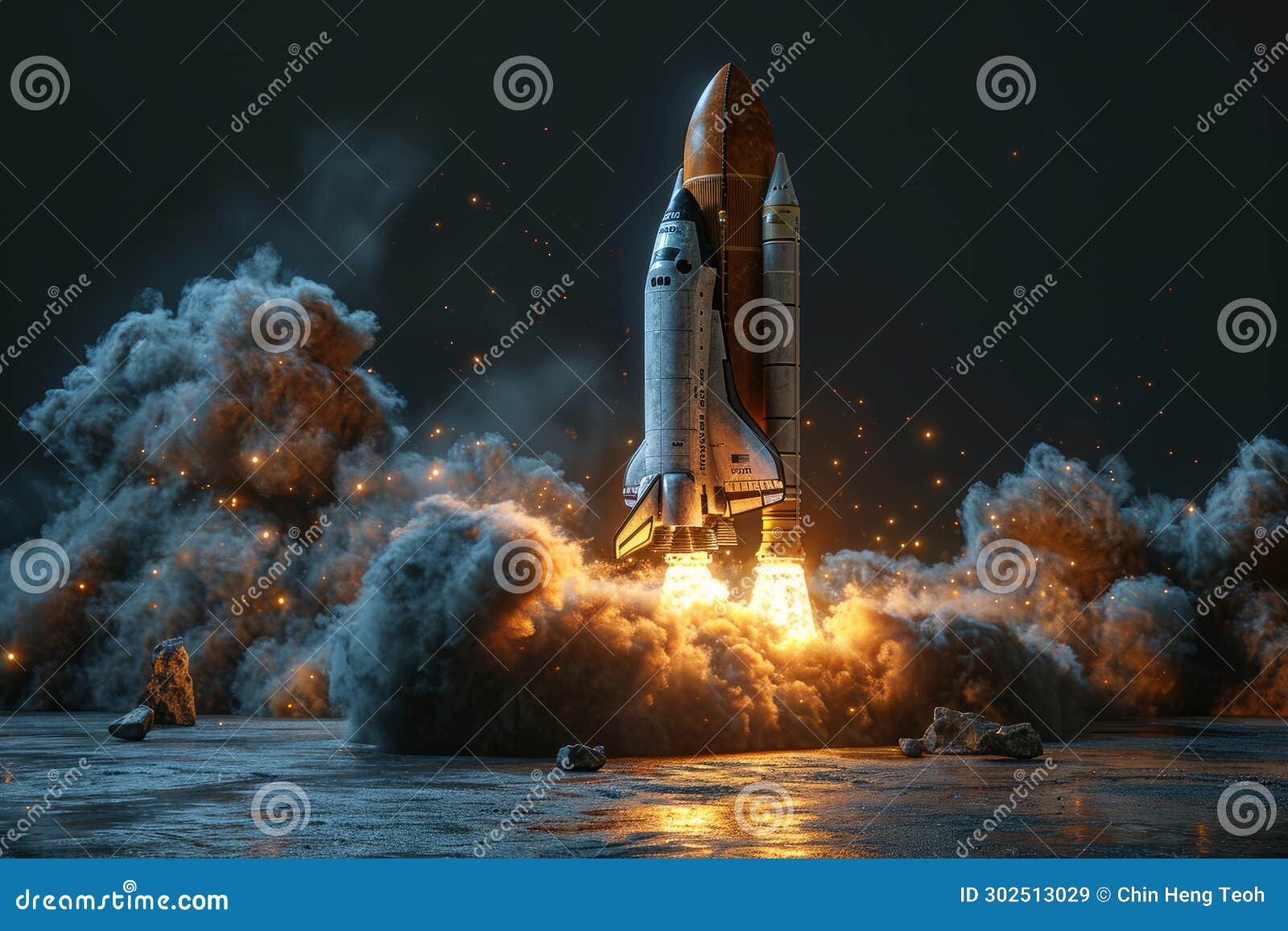 Space Rocket Taking Off from the Ground Stock Illustration ...