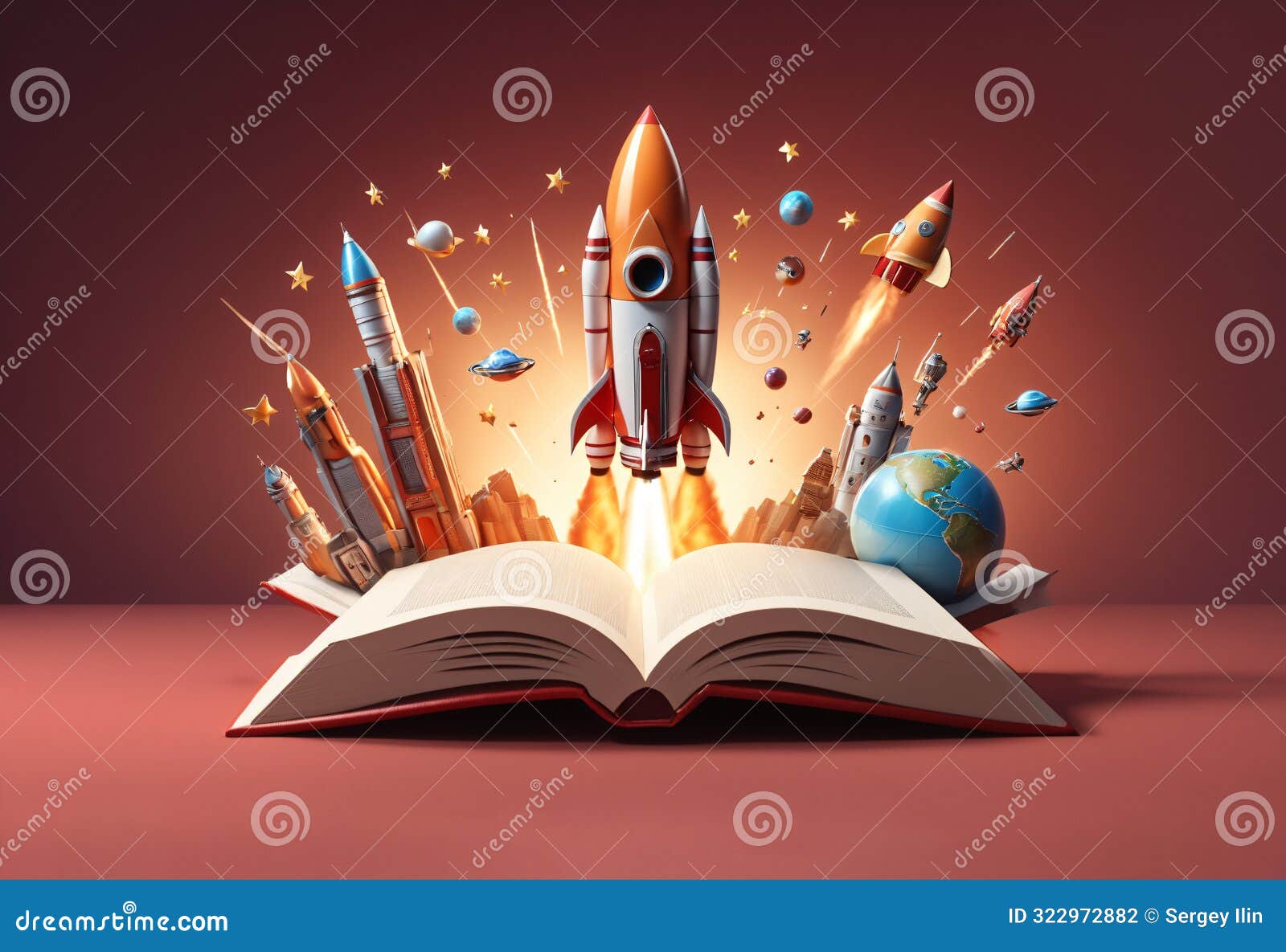 Rocket Coming Out of Open Book. Generative AI Stock Illustration ...