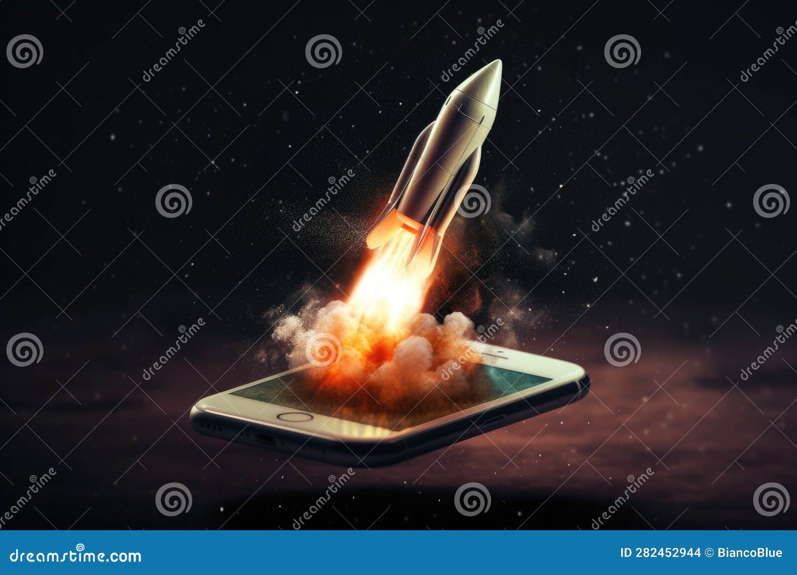 Rocket Coming Out of Smartphone Screen. Generative Ai AIG32 Stock ...