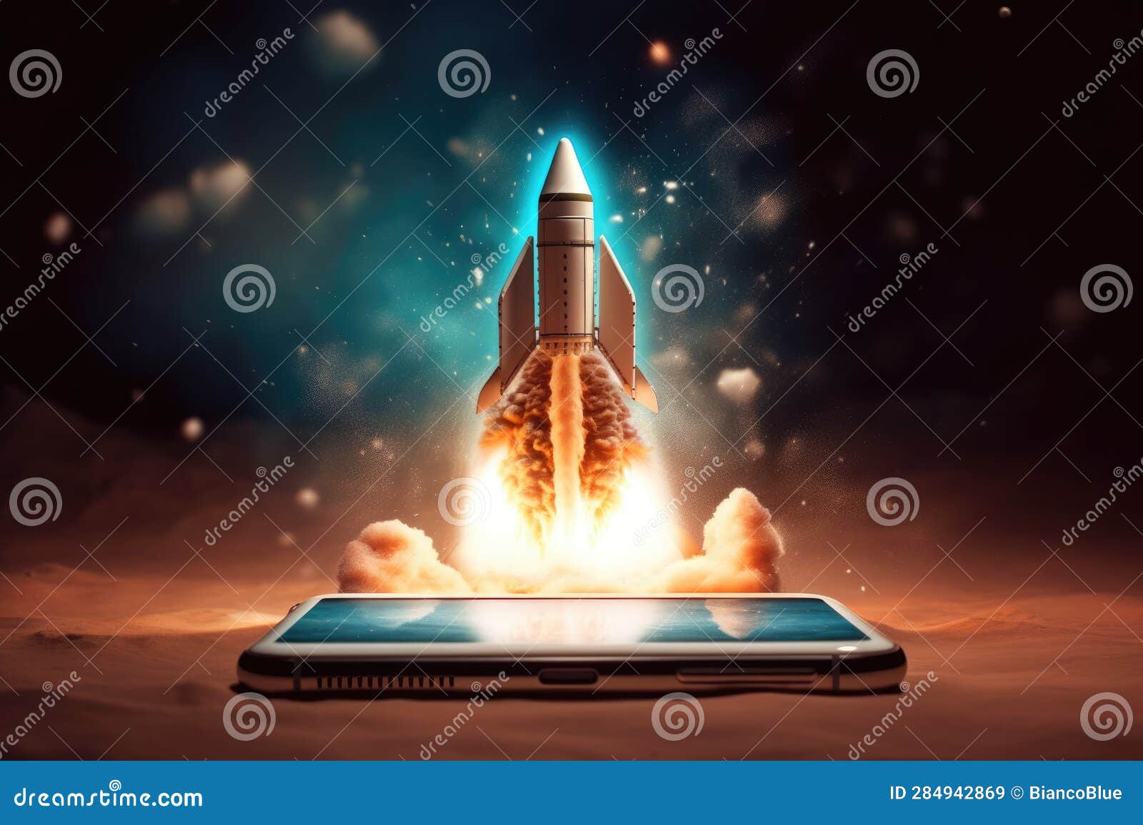 Rocket Coming Out of Smartphone Screen. Generative Ai AIG32 Stock Image ...