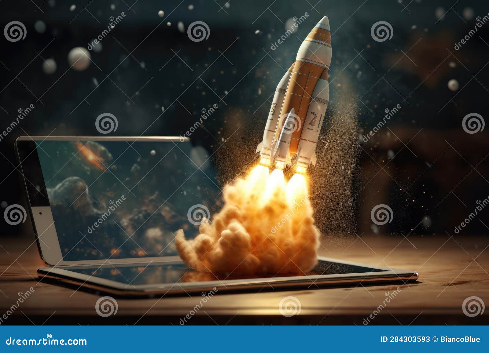 Rocket Coming Out of Tablet Screen. Generative Ai AIG32 Stock ...