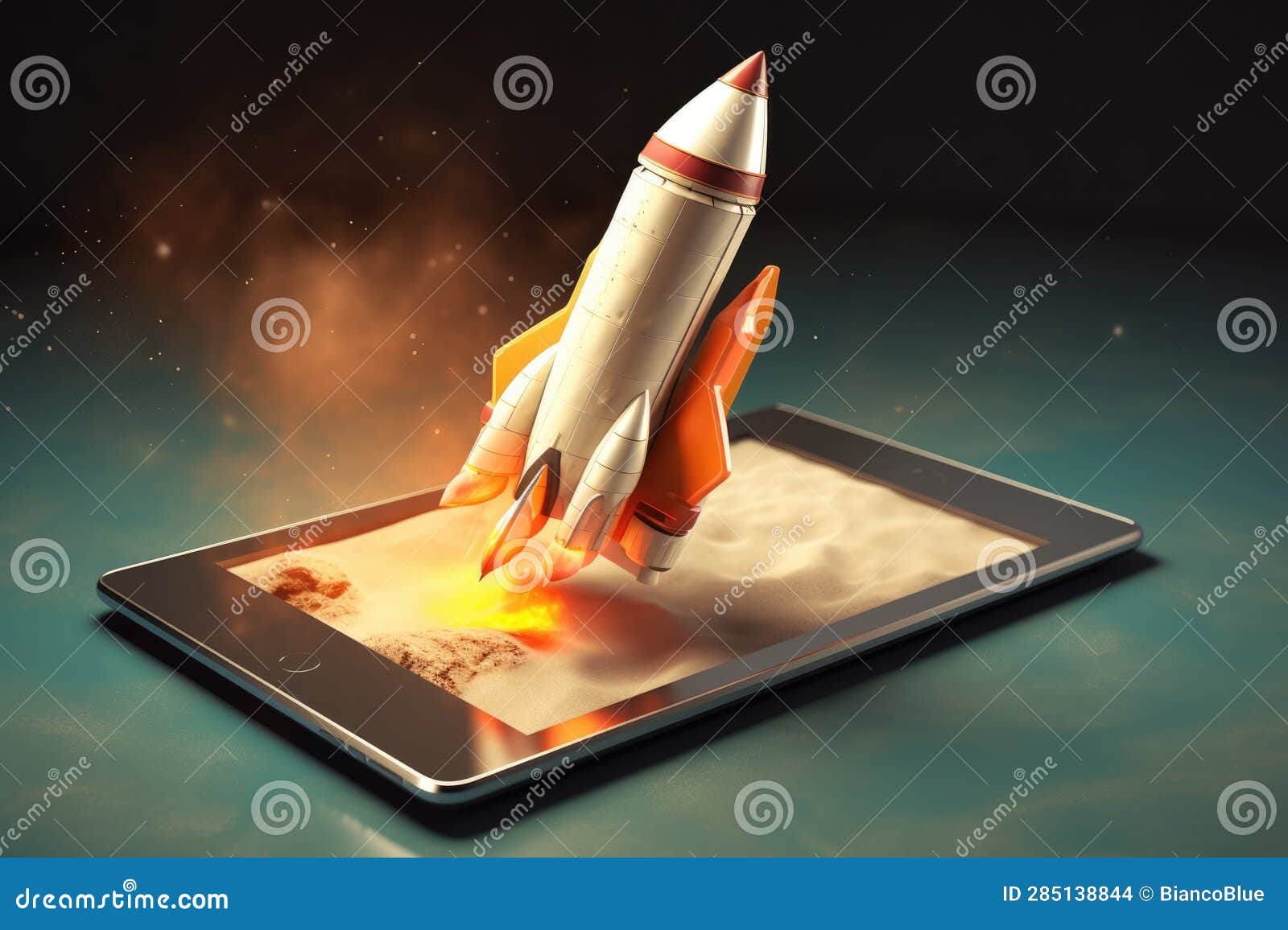 Rocket Coming Out of Tablet Screen. Generative Ai AIG32 Stock ...