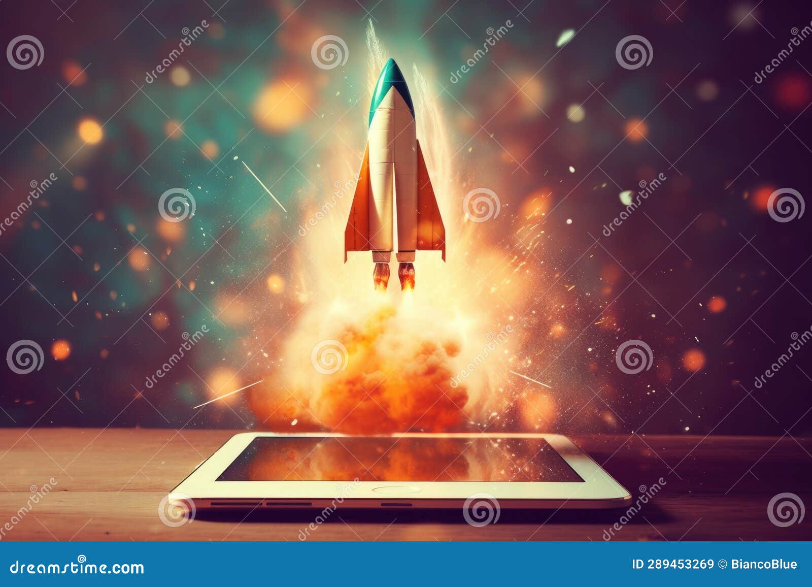 Rocket Coming Out of Tablet Screen. Generative Ai AIG32 Stock Image ...