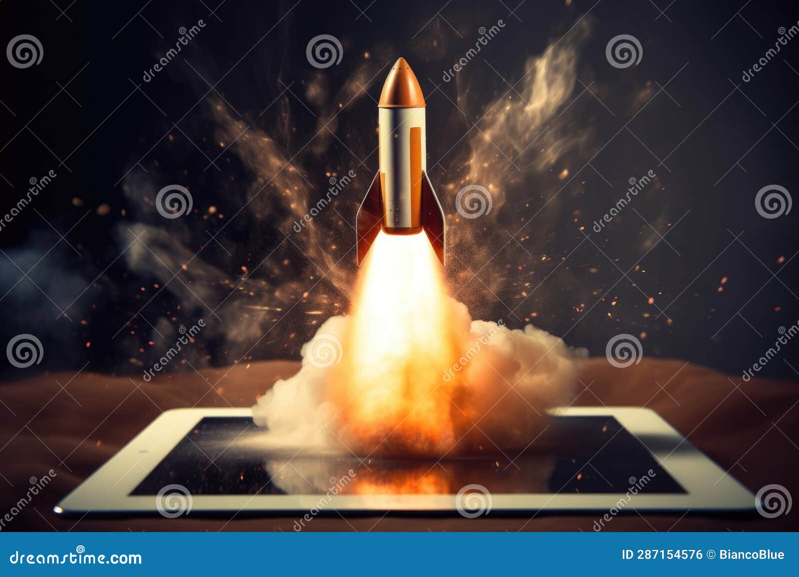Rocket Coming Out of Tablet Screen. Generative Ai AIG32 Stock ...