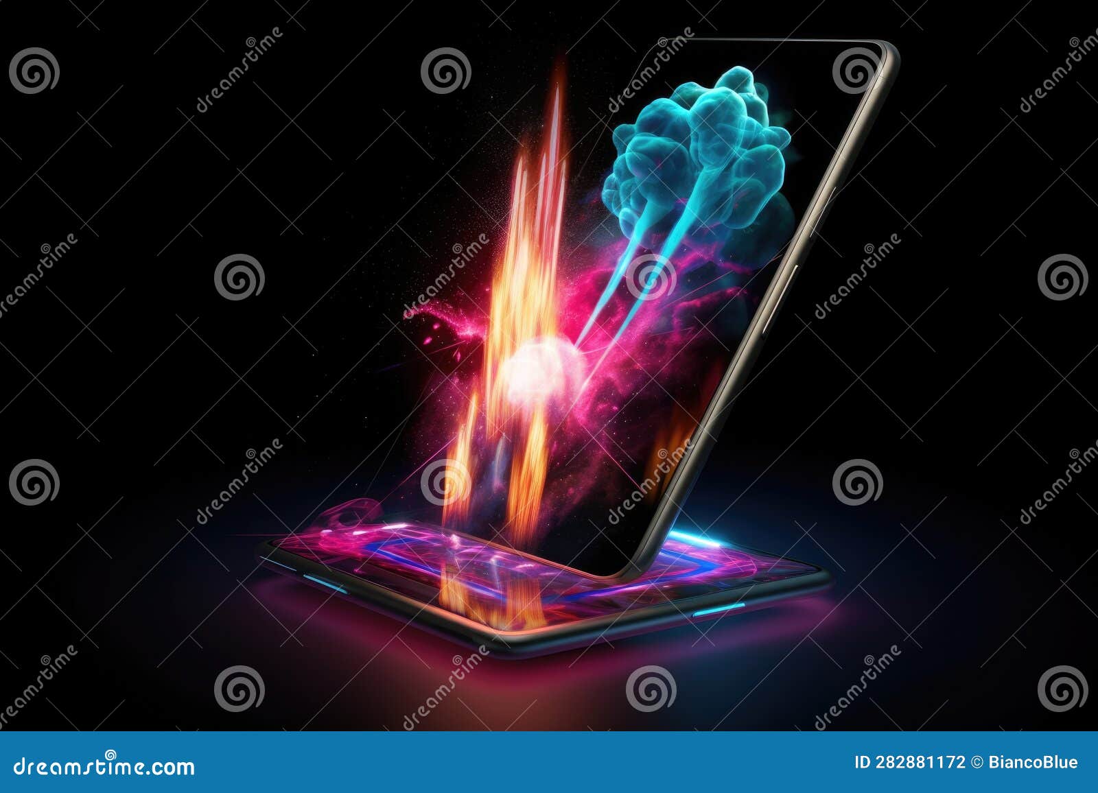 Rocket Coming Out of Tablet Screen , Neon Light. Generative Ai AIG32 ...