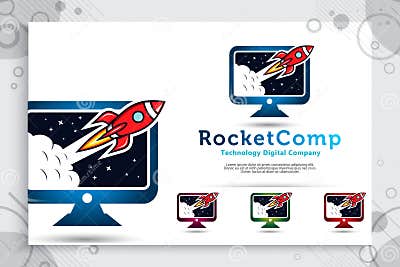 Rocket Computer Vector Logo with Simple Style Concept, Illustration of ...