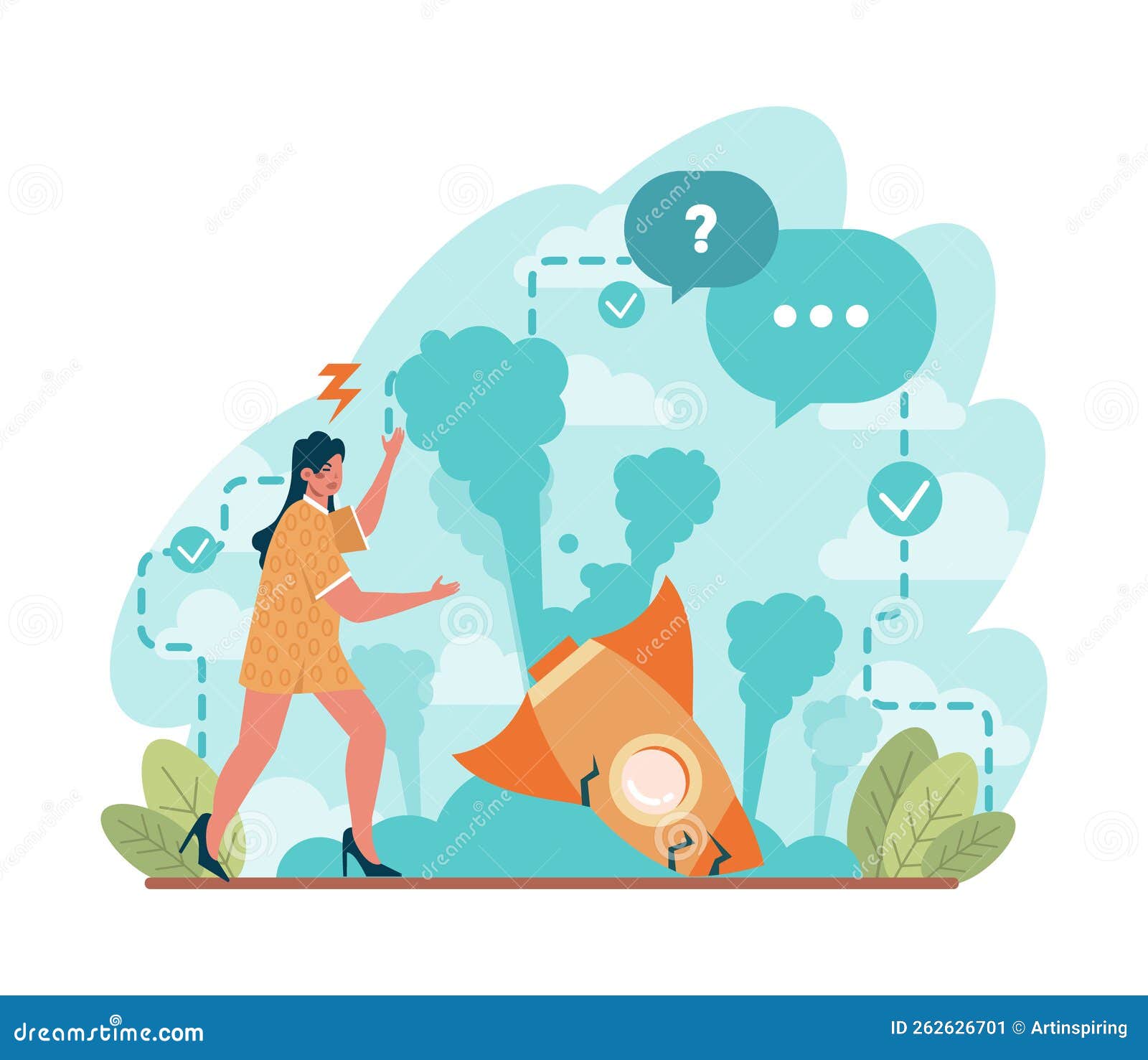 Rocket Crash Concept. Startup Failure Concept Stock Vector ...