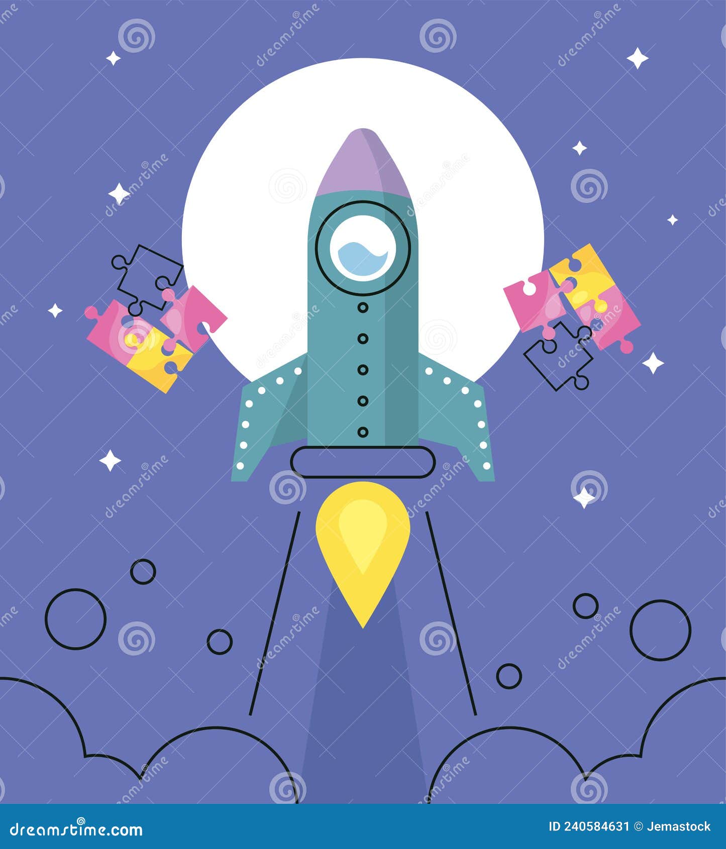Rocket with puzzles stock vector. Illustration of solution - 240584631
