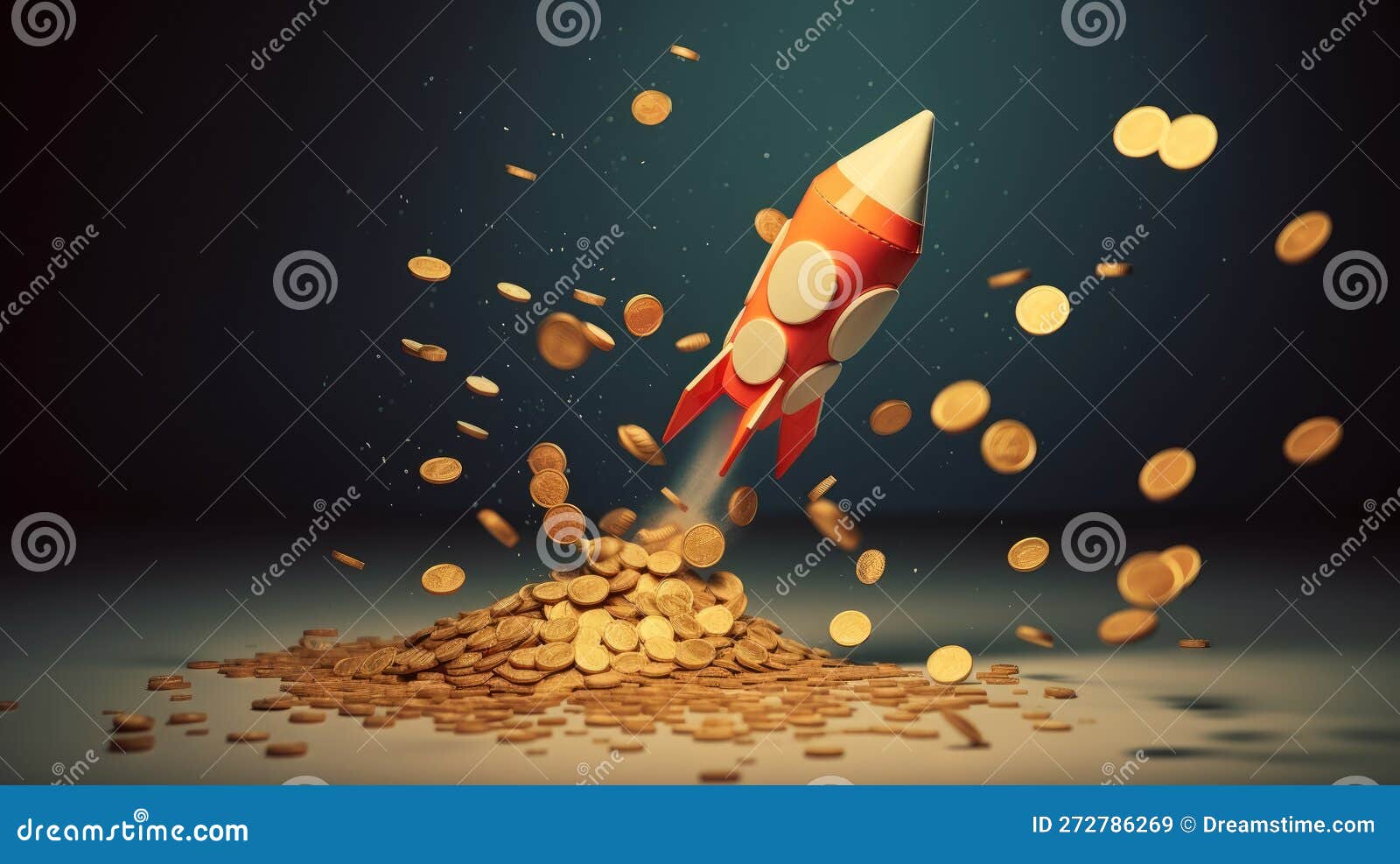 A Rocket is Depicted Flying Upwards, with Coins Falling Out of it Stock ...