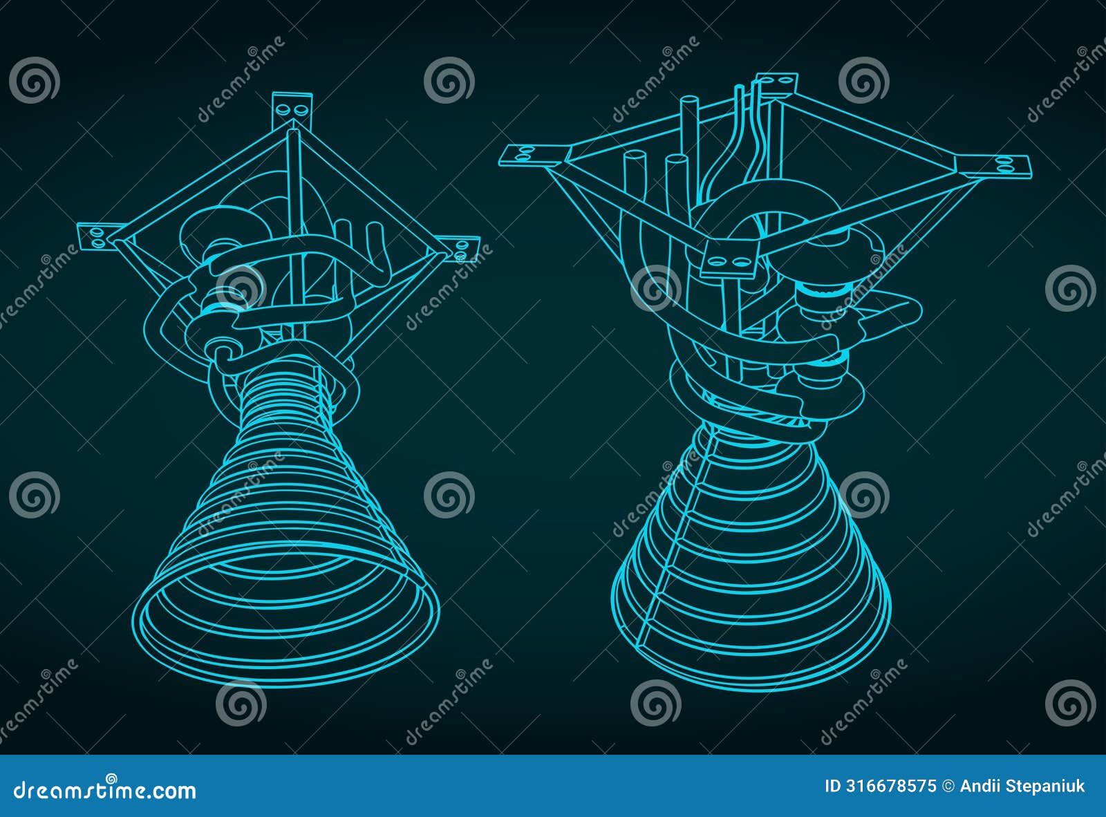 Rocket engine blueprints stock vector. Illustration of industrial ...