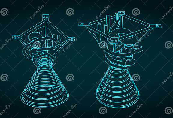 Rocket engine blueprints stock vector. Illustration of industrial ...