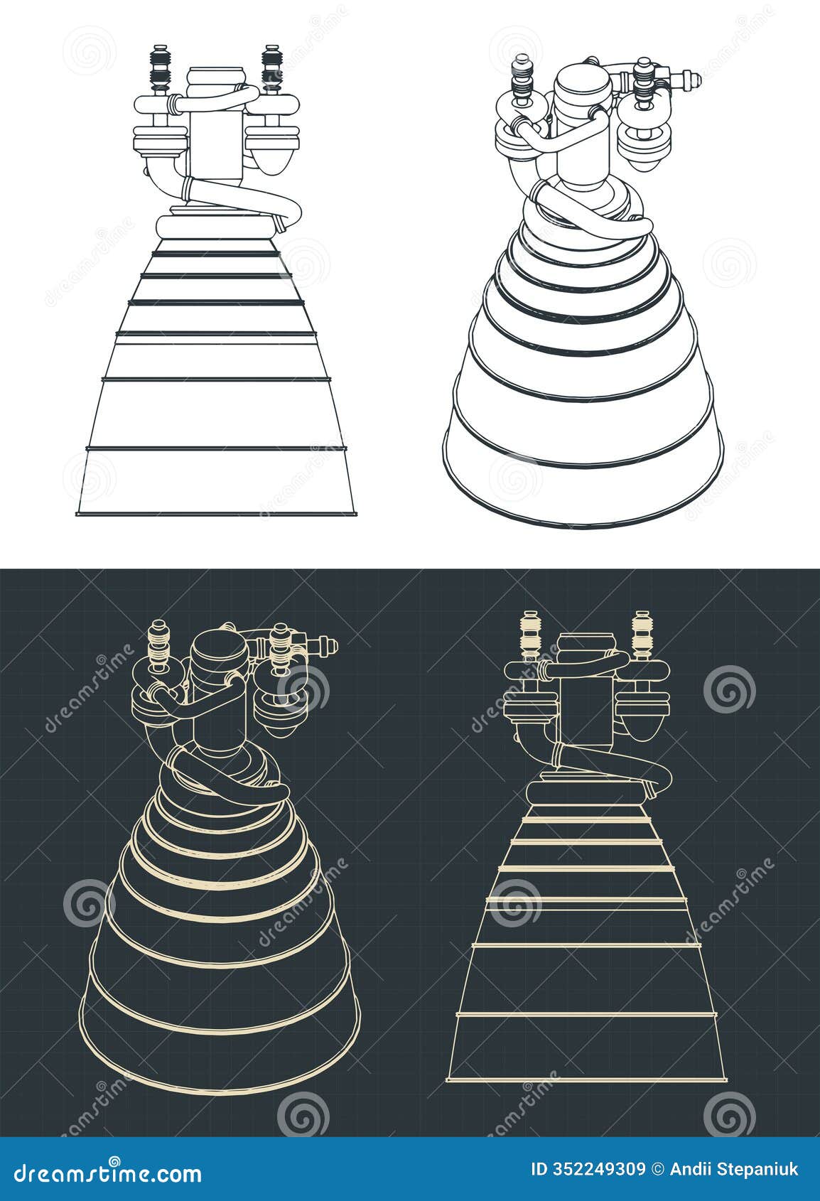 Rocket Engine Thrust Chamber Drawings Cartoon Vector | CartoonDealer ...