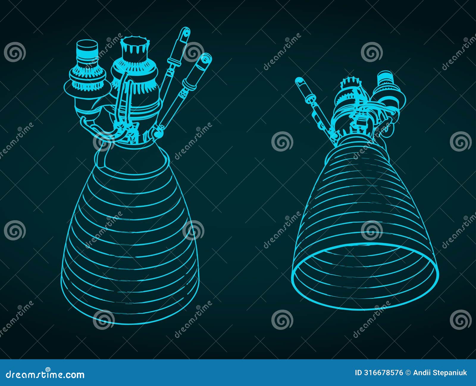 Rocket Engine Thrust Chamber Drawings Cartoon Vector | CartoonDealer ...