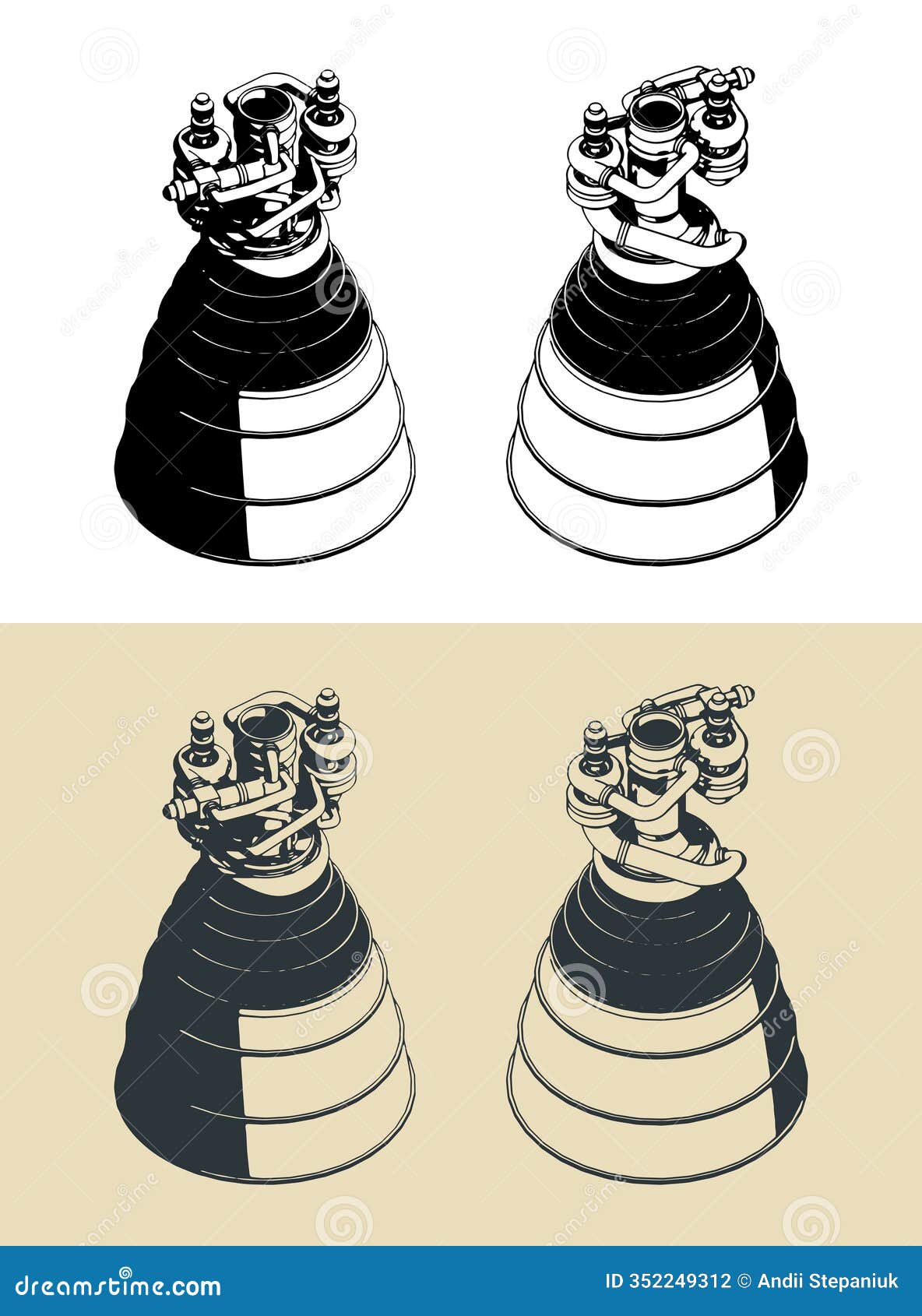 Rocket Engine Thrust Chamber Drawings Cartoon Vector | CartoonDealer ...