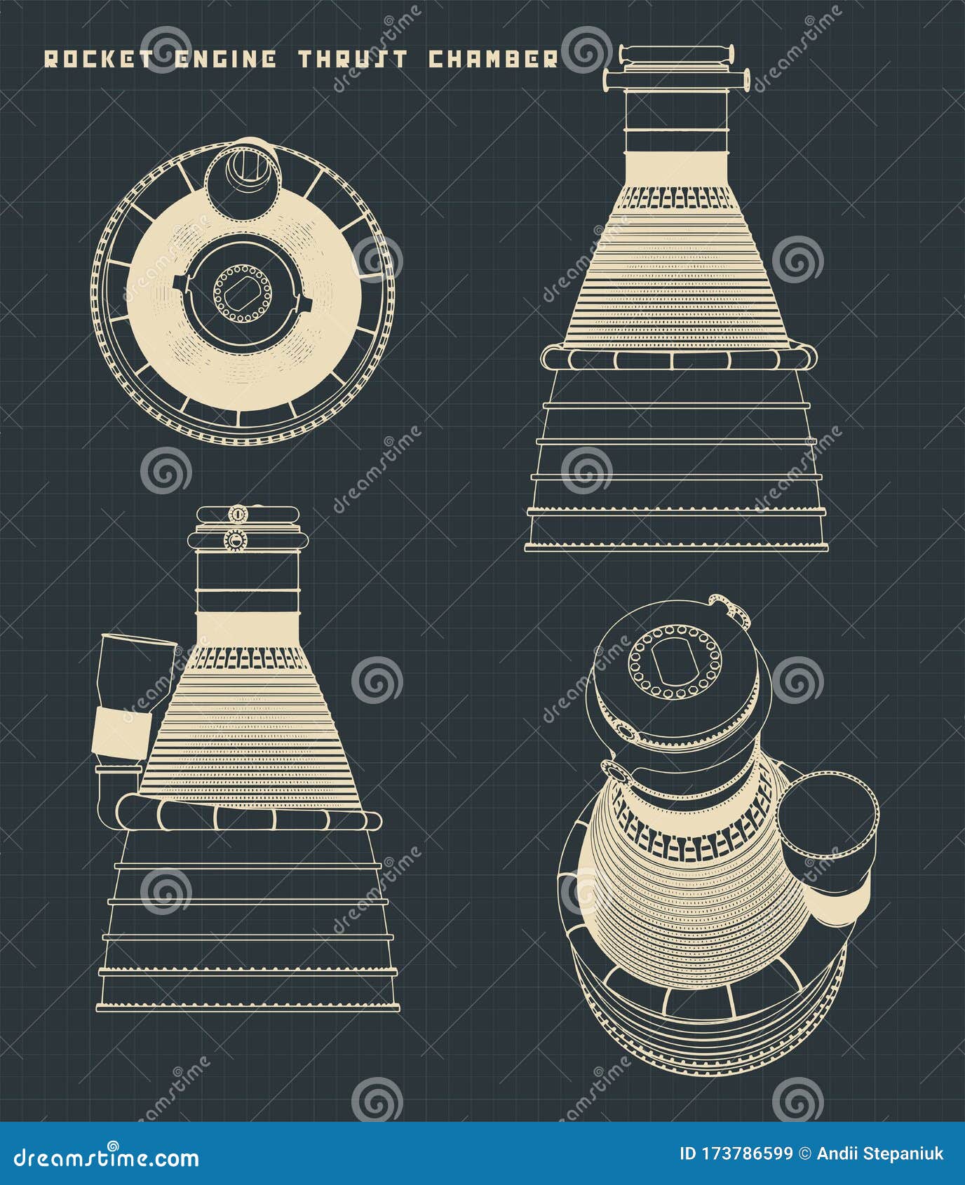 Rocket Engine Thrust Chamber Drawings Stock Vector - Illustration of ...