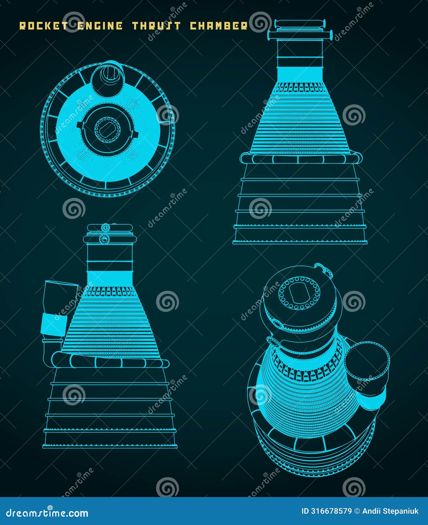 Rocket Engine Thrust Chamber Drawings Cartoon Vector | CartoonDealer ...