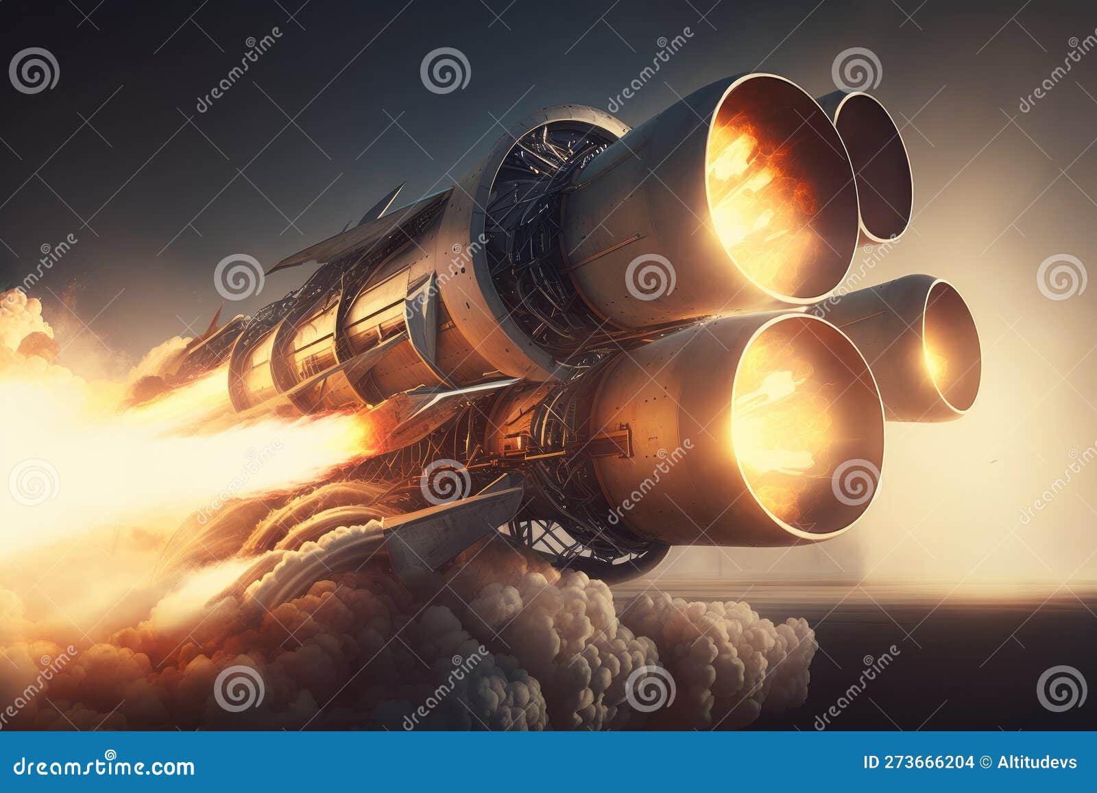 Rocket Engines Burning Bright, with Smoke Billowing into the Sky Stock ...