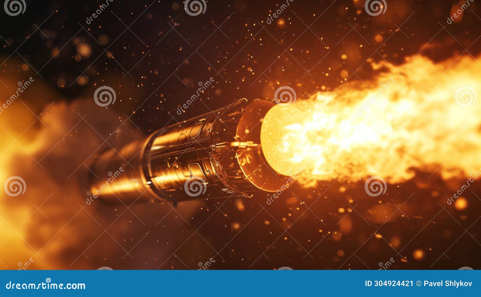 Rocket Engines and Fire Ignition. Missile Launch at Night, Close Up ...