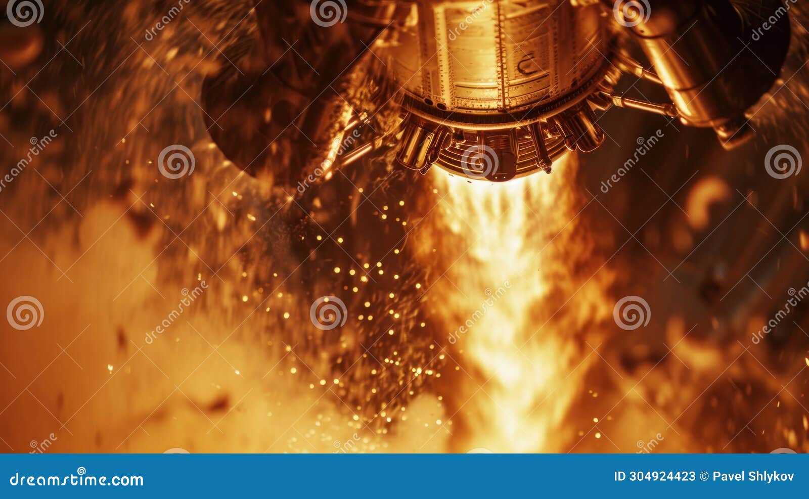 Rocket Engines and Fire Ignition. Missile Launch at Night, Close Up ...