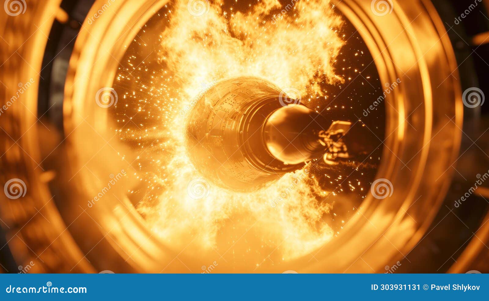 Rocket Engines and Fire Ignition. Missile Launch at Night, Close Up ...