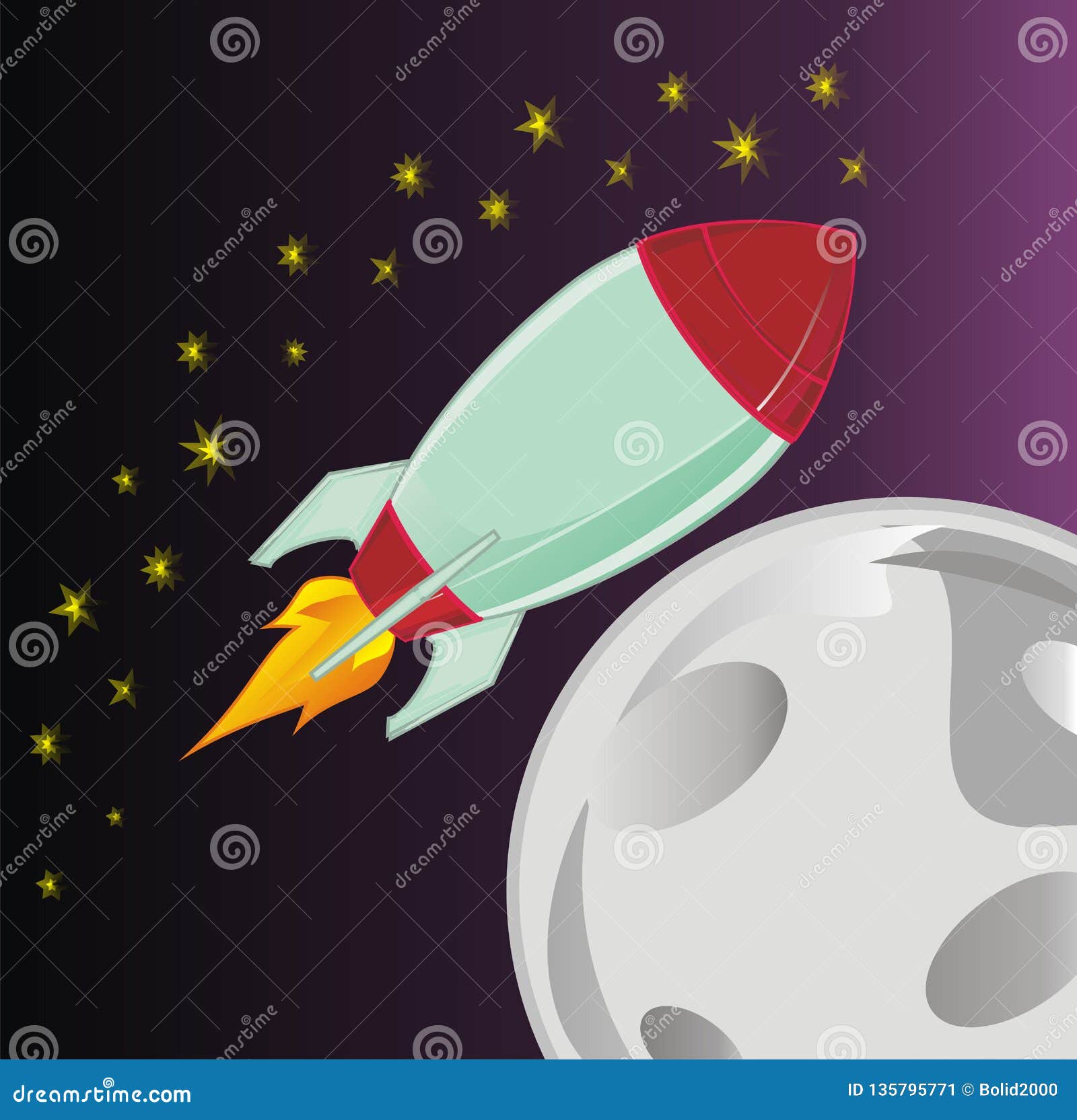 Rocket with space objects stock illustration. Illustration of signal ...