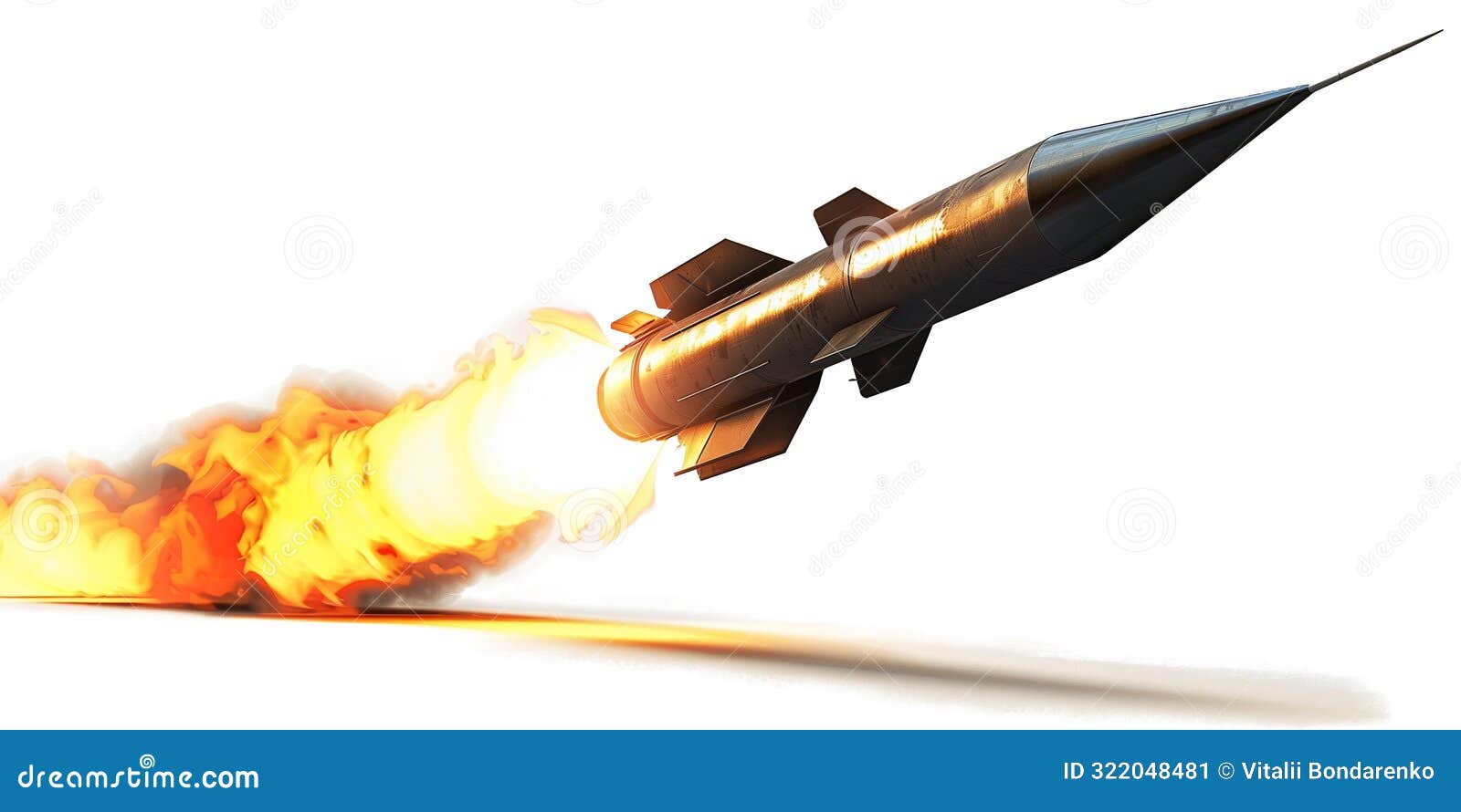 Rocket with Fire and Smoke Isolated on Transparent Background. 3d ...