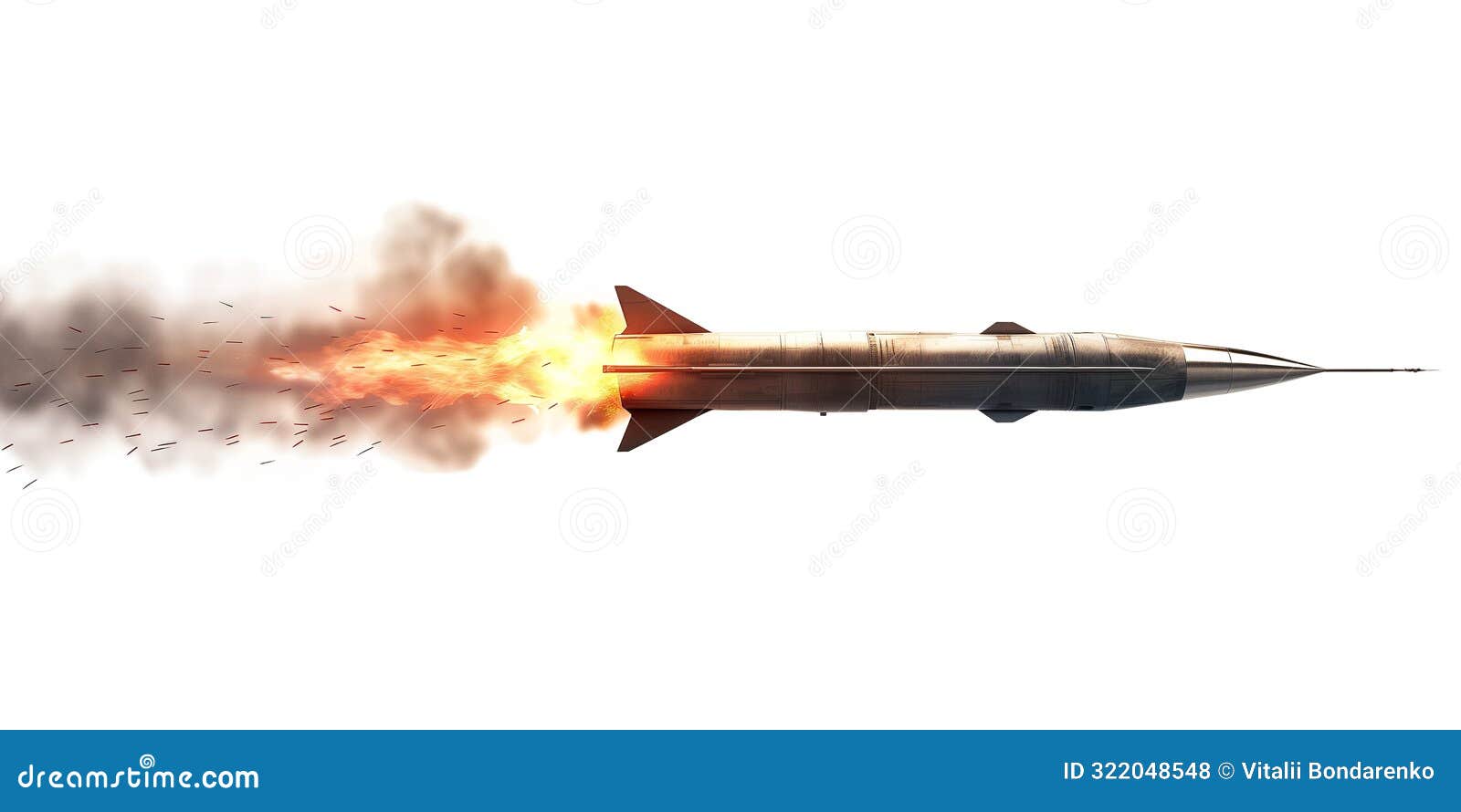 Rocket with Fire and Smoke Isolated on Transparent Background. 3d ...