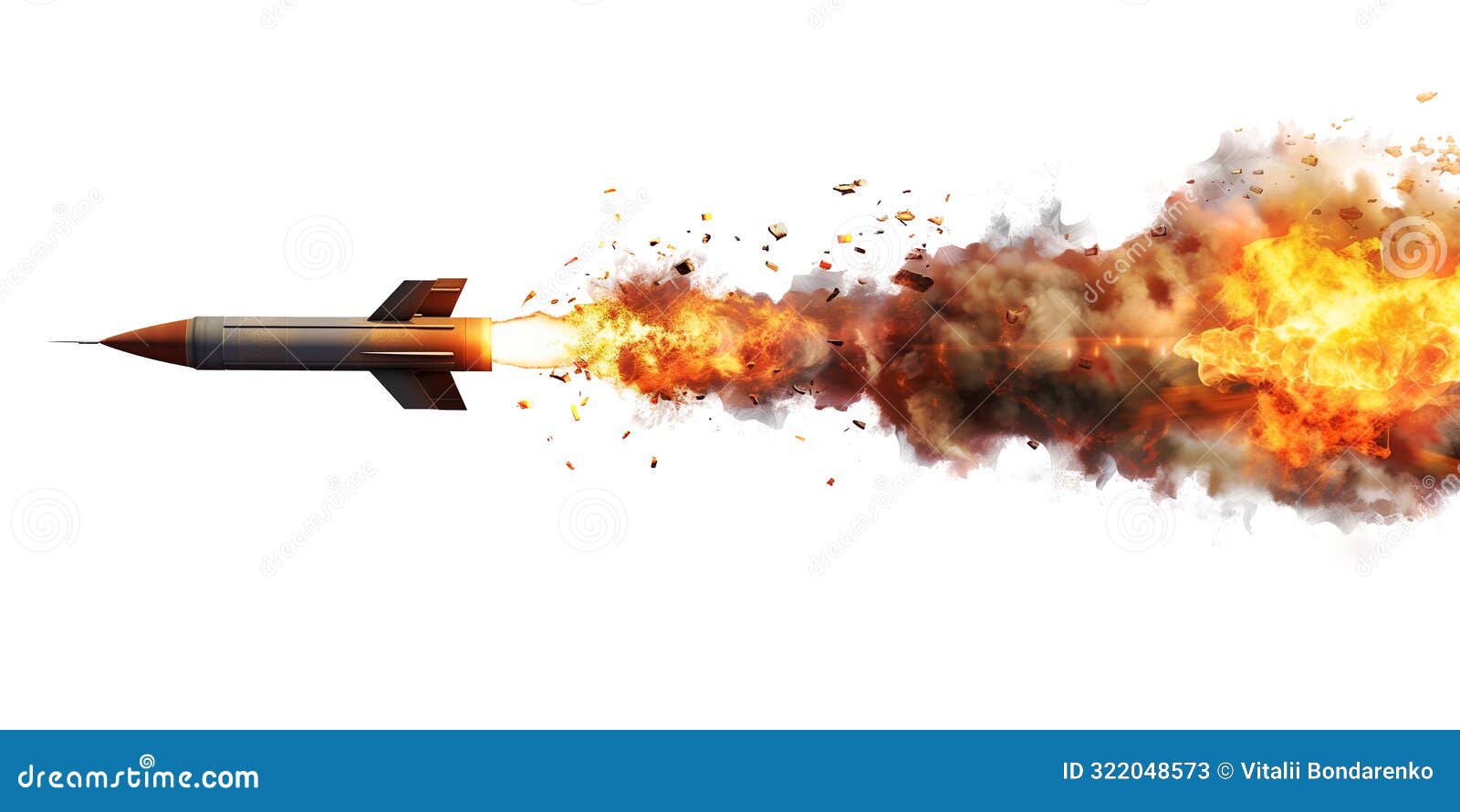 Rocket with Fire and Smoke Isolated on Transparent Background. 3d ...