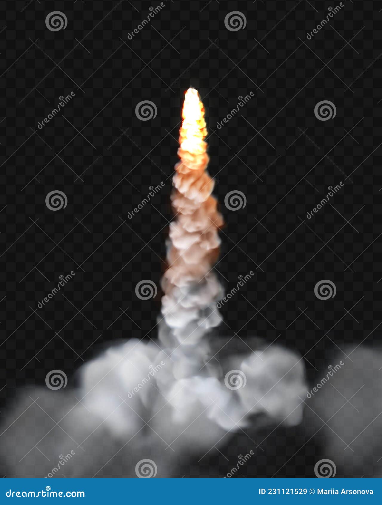 Rocket Fire Set. Missile Or Spaceship Launch Trail With Flame And Smoke ...