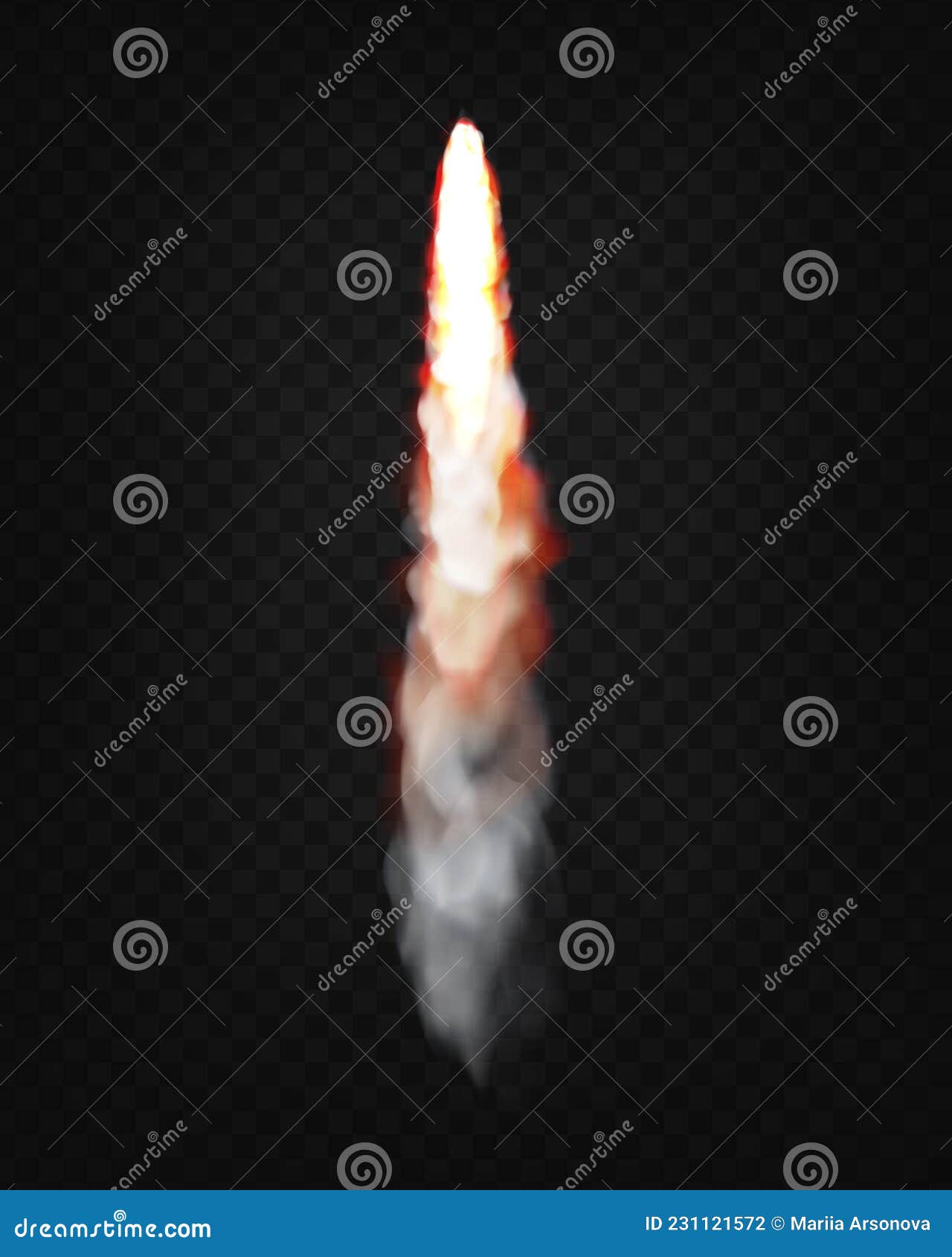 Rocket Fire and Smoke Trails, Vector Realistic Spacecraft Startup ...